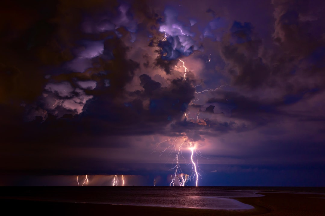 Electric Lightning Storm Over the Gulf of Mexico Night Sky Dazzling ...