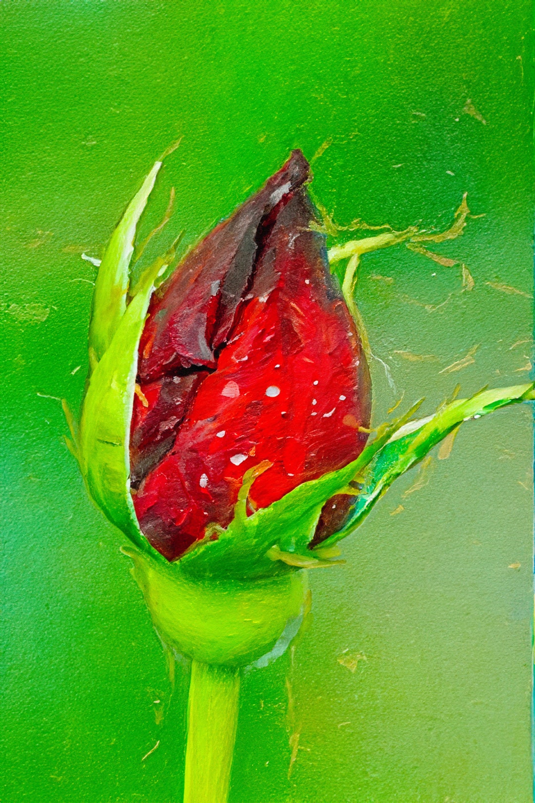 Red Rose Bud Print Oil Painting Style Fine Art Canvas - Etsy