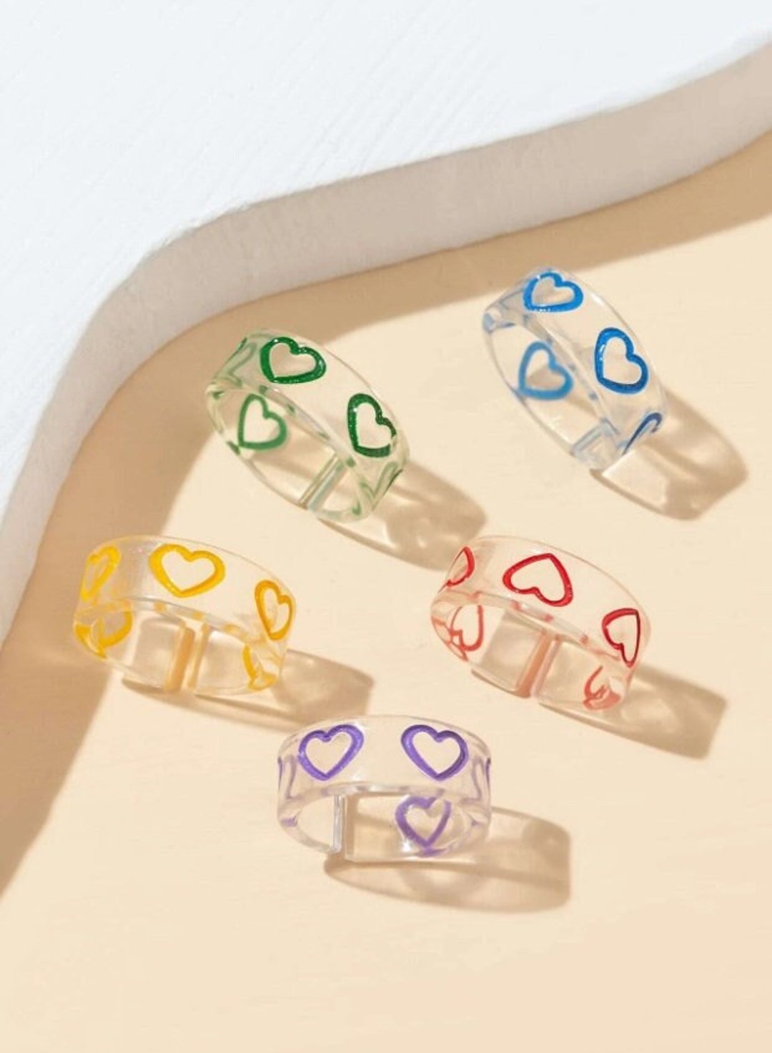 Clear Resin Heart Rings Heart Rings Colourful Rings Gifts - Etsy