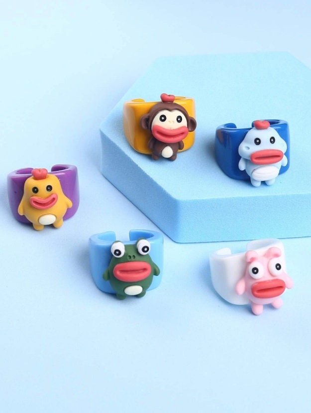 Cartoon Animal Rings Animal Rings Frog Ring Clay Frog Ring - Etsy