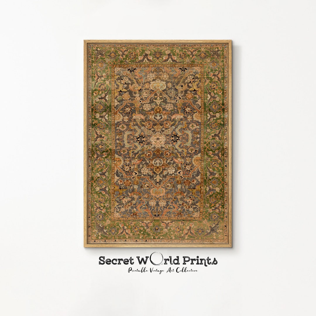 Antique Tapestry Textile Print Vintage Rug Pattern Wall Art Neutral ...