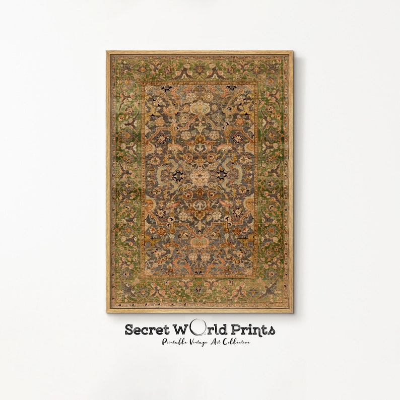 Antique Tapestry Textile Print Vintage Rug Pattern Wall Art Neutral ...