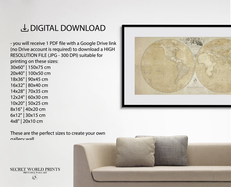 Vintage Printable Panoramic World Map Wall Art Antique Long - Etsy