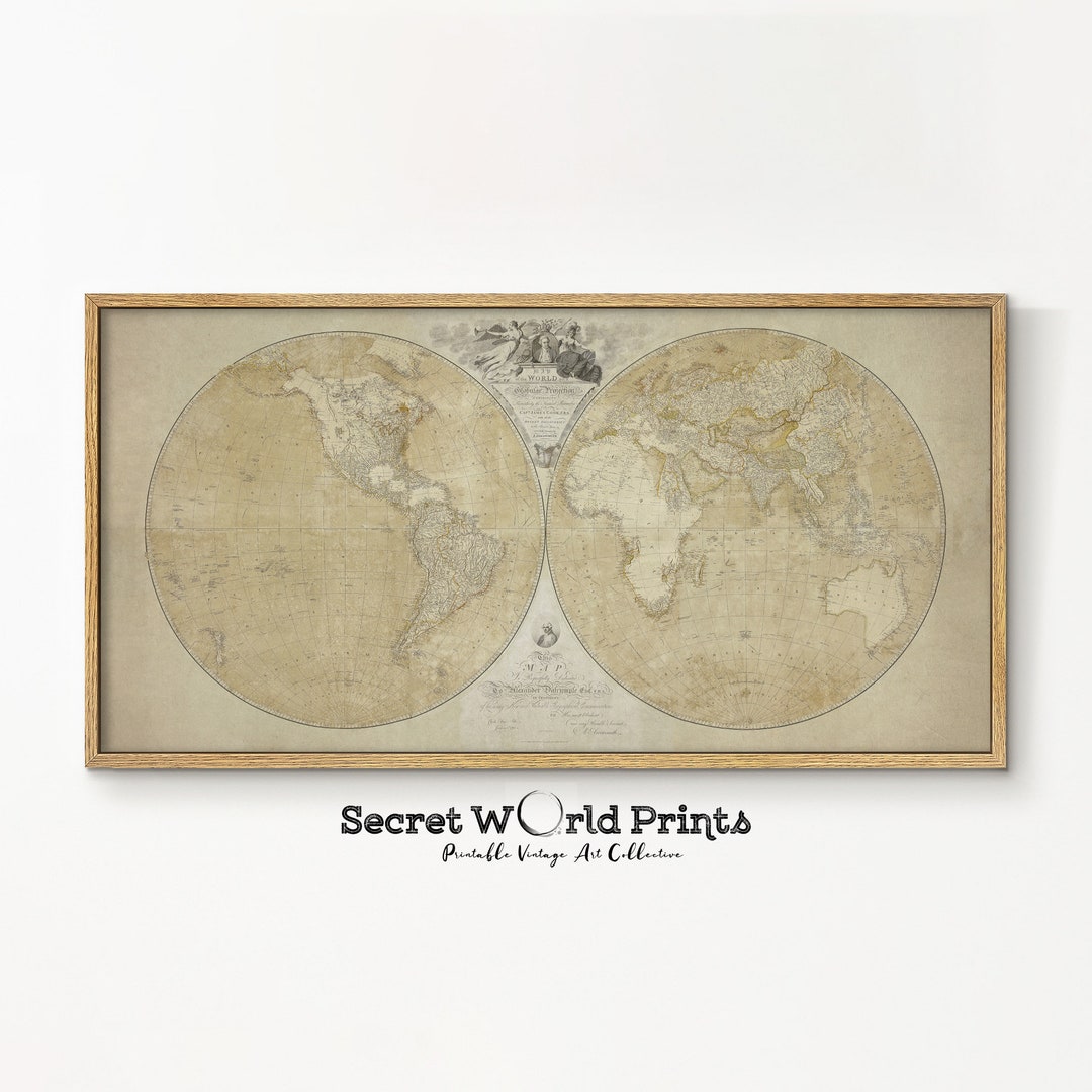 Vintage Printable Panoramic World Map Wall Art | Antique Long Map ...