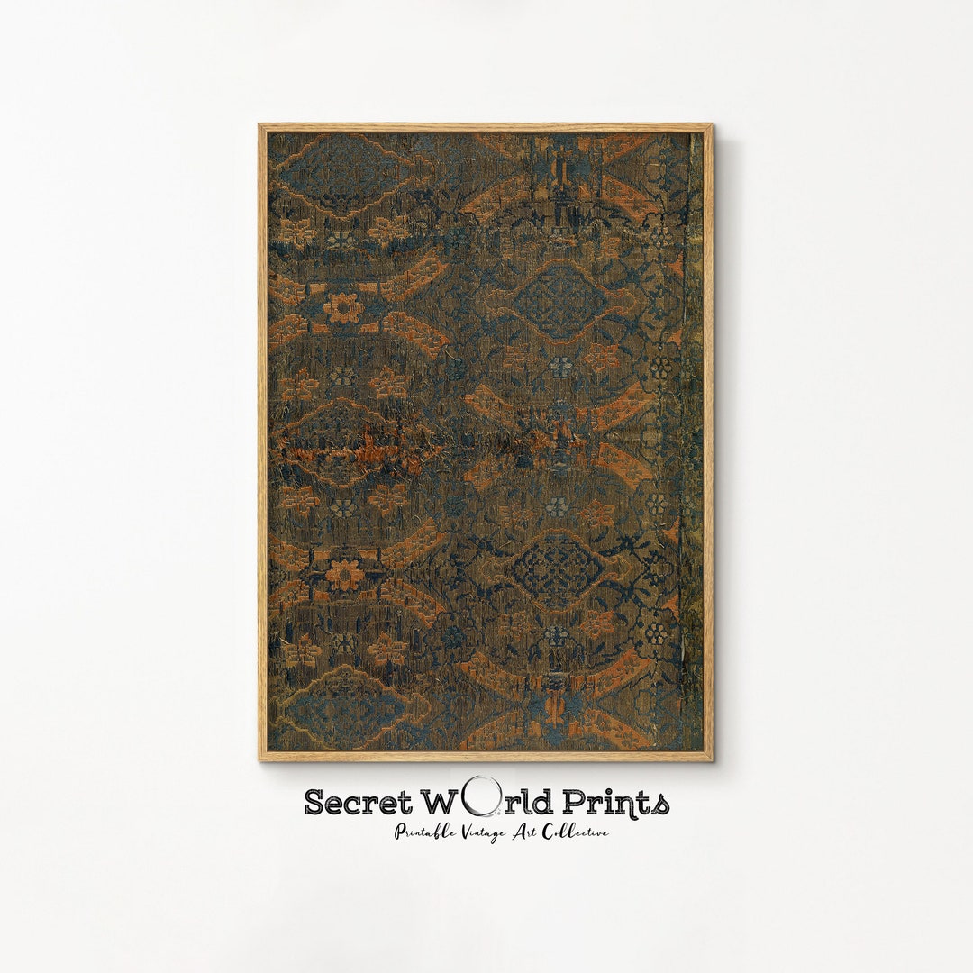 Vintage Rug Pattern Wall Art Antique Old Rug Textile Print Dark Neutral ...