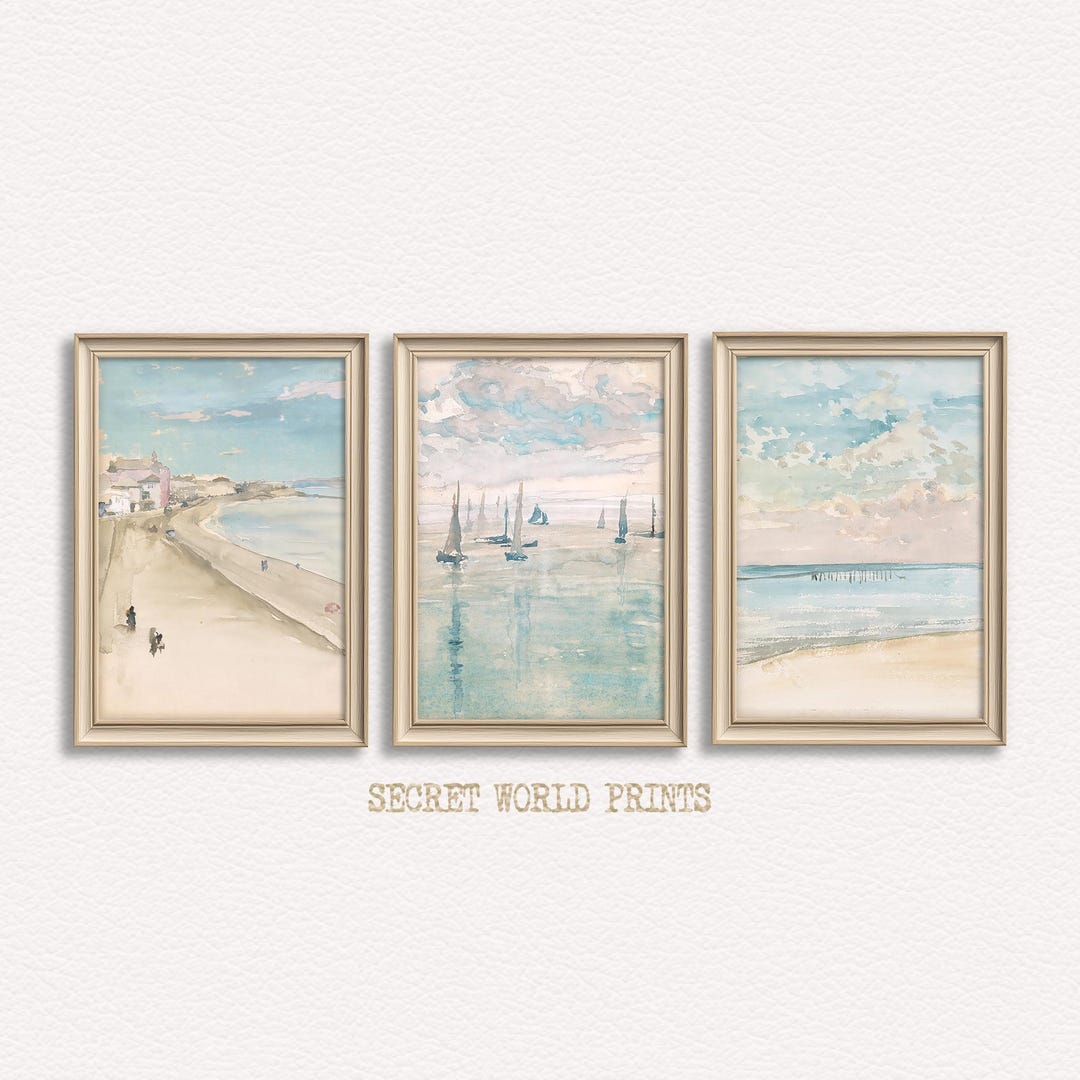 Vintage Beach Watercolor Prints, Coastal Triptych Set (digital Download ...