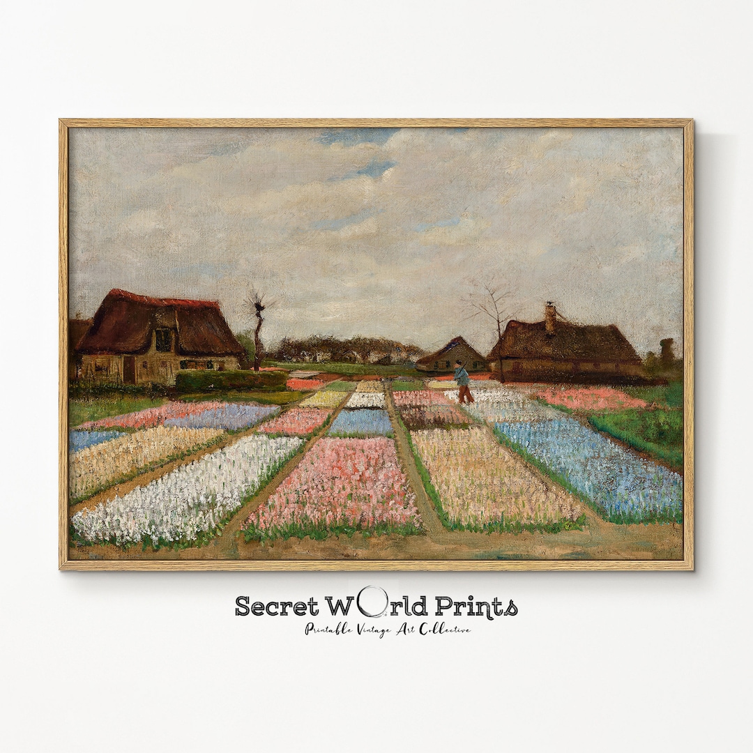 Vintage Flower Field Oil Painting Flower Beds in Holland Print Antique ...