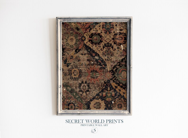 Damaged Old Rug Textile | Vintage Pattern Wall Art | Tapestry Art Print ...