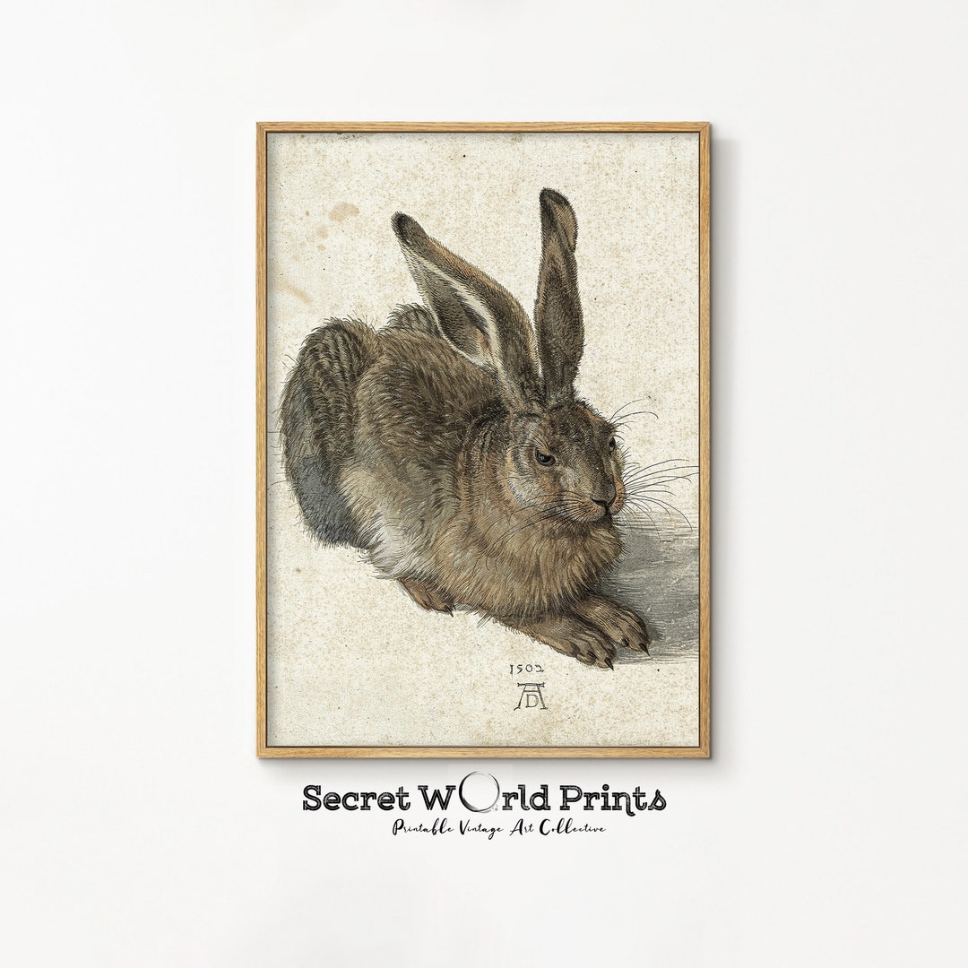 Vintage Rabbit Print Antique Hare Painting Printable Rustic Rabbit Art ...