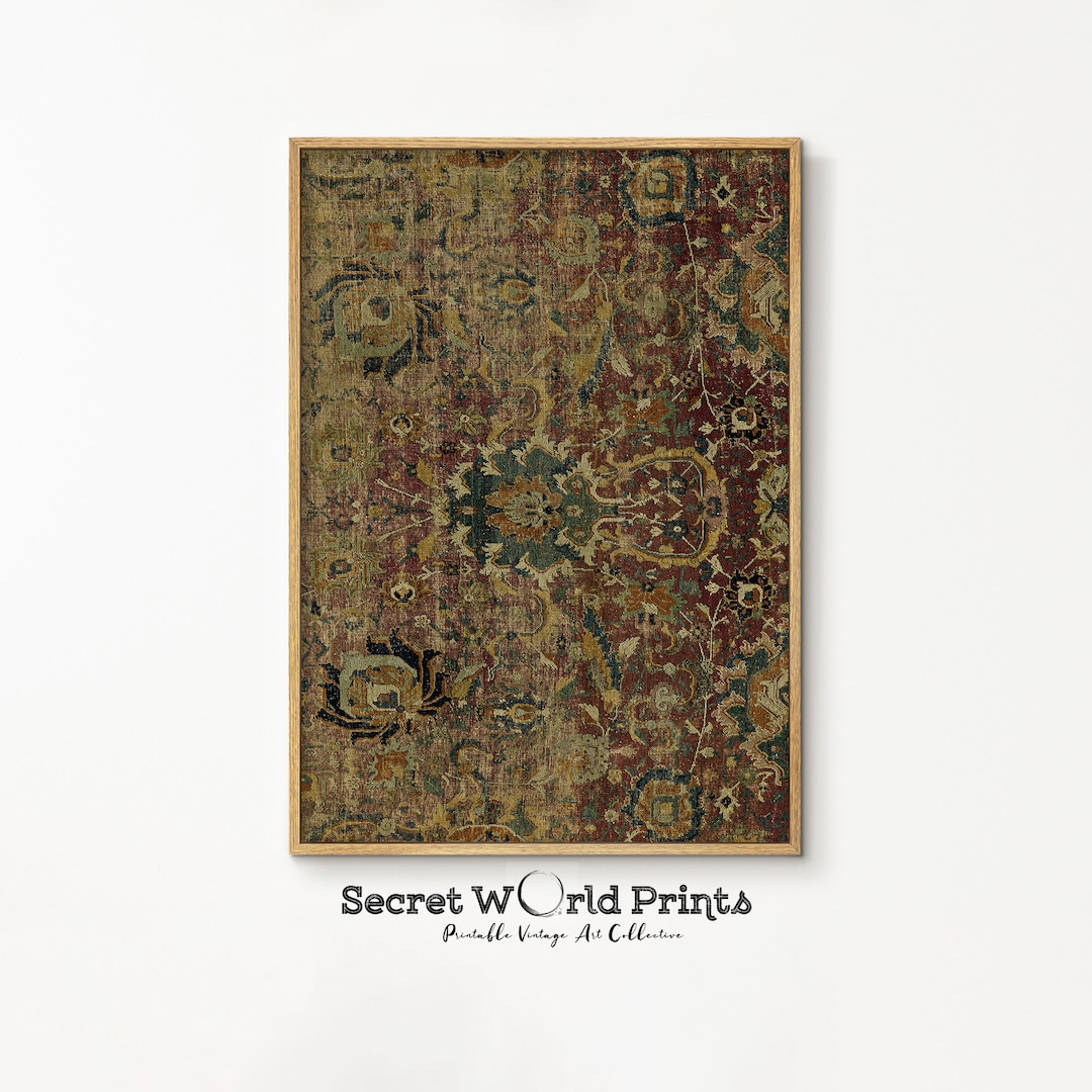Antique Old Rug Textile Print | Vintage Rug Pattern Wall Art | High ...
