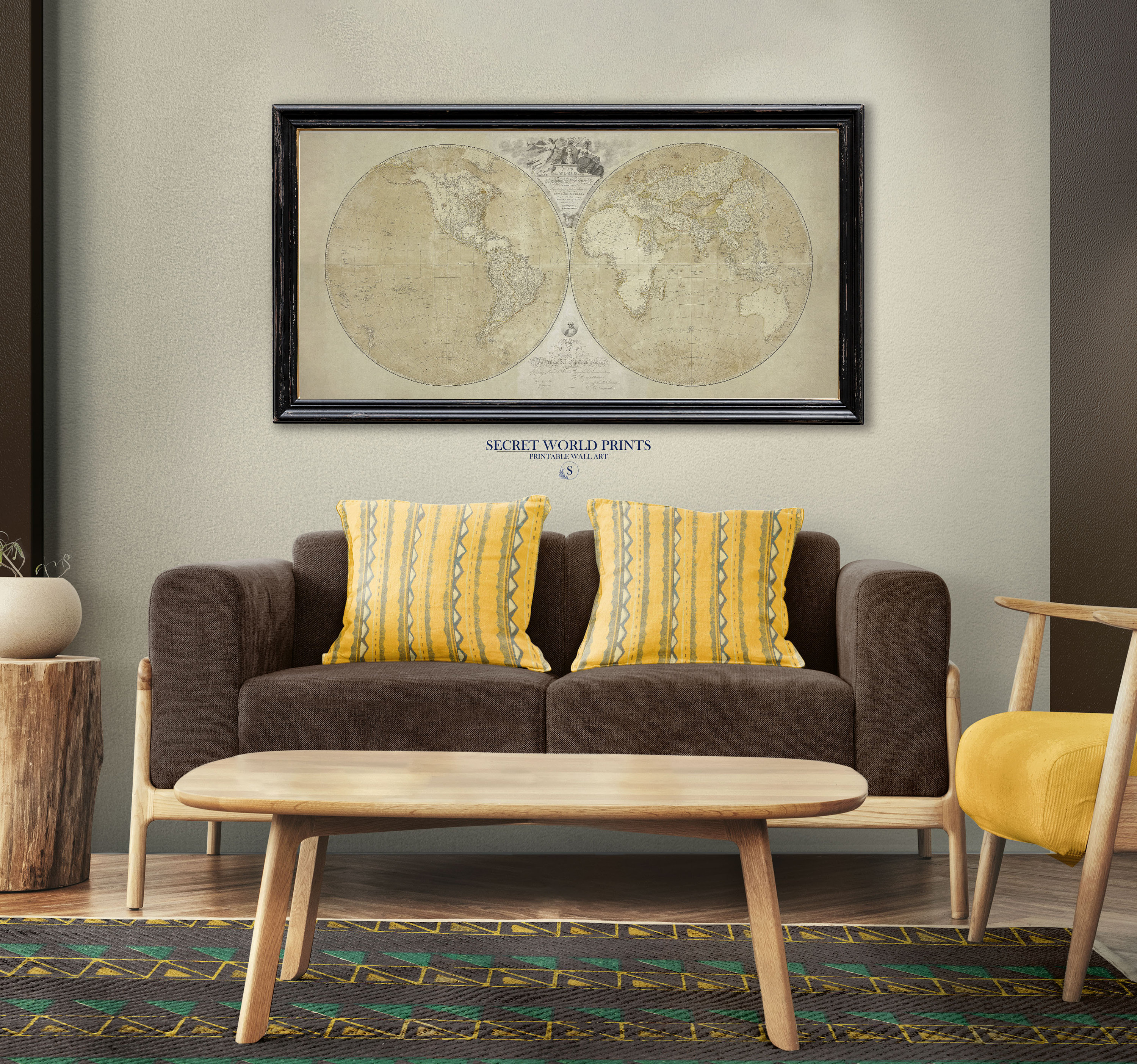 Vintage Printable Panoramic World Map Wall Art Antique Long - Etsy ...