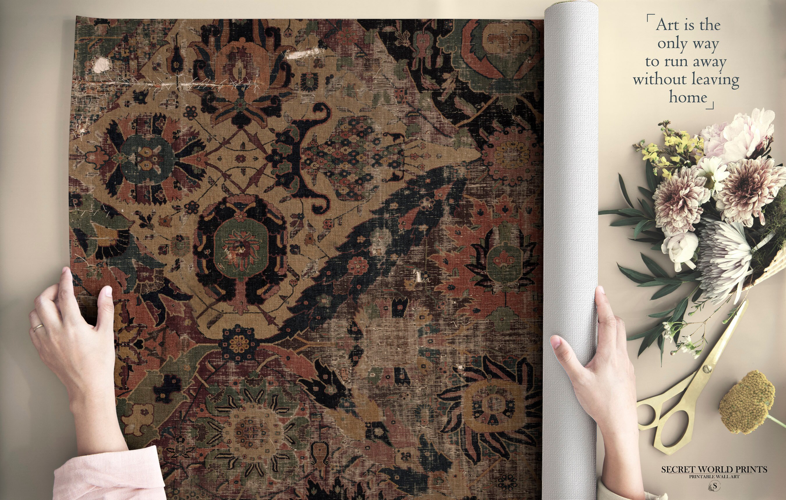 Damaged Old Rug Textile Vintage Pattern Wall Art Tapestry - Etsy