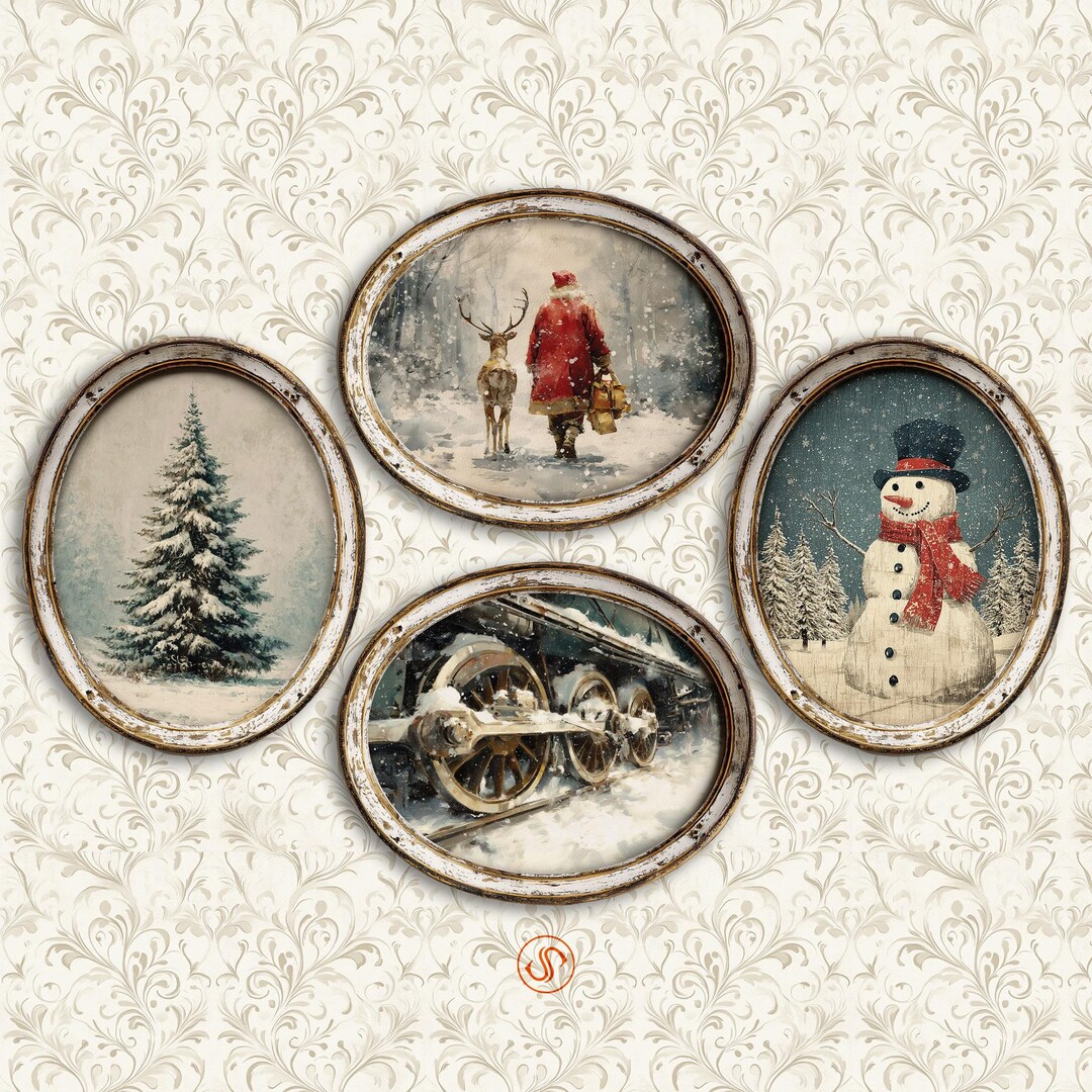 Rustic Christmas Printable Gallery Set, Vintage Holiday Wall Art ...