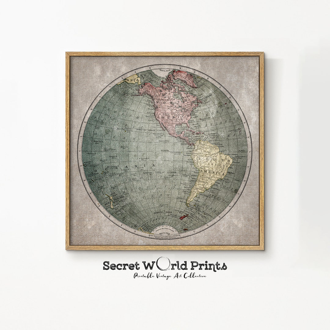 Antique World Map Print Vintage World Map Wall Art 1888 World Map ...