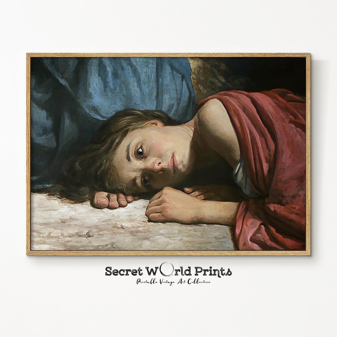 Sad Face of a Woman Oil Painting | Vintage Portrait Print | Woman ...