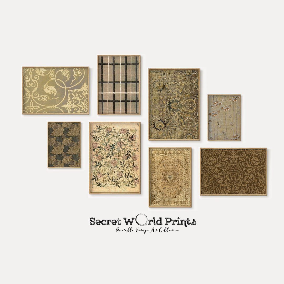Set of 8 Antique Warm Tone Printable Textile | Gallery Wall Set of 8 ...