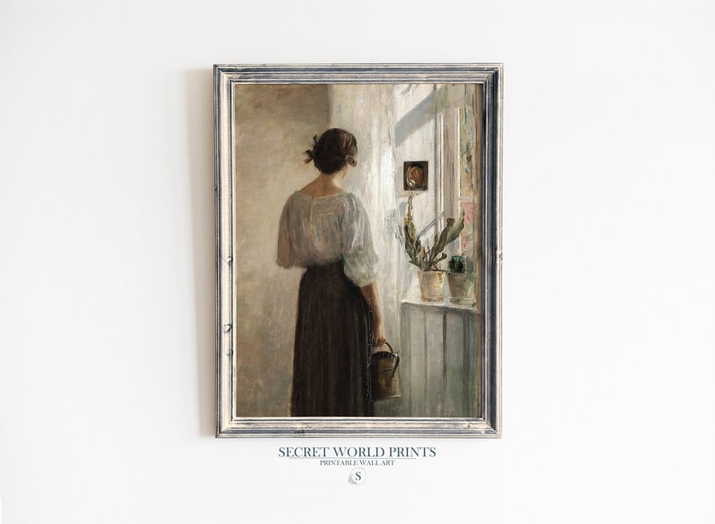 Vintage Woman at Window Portrait Print | Moody Farmhouse Wall Art ...