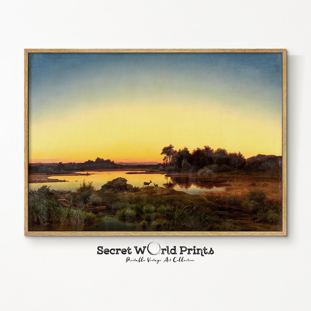 Vintage Landscape Wall Art Beers in Sunset Painting Sunset Landscape ...
