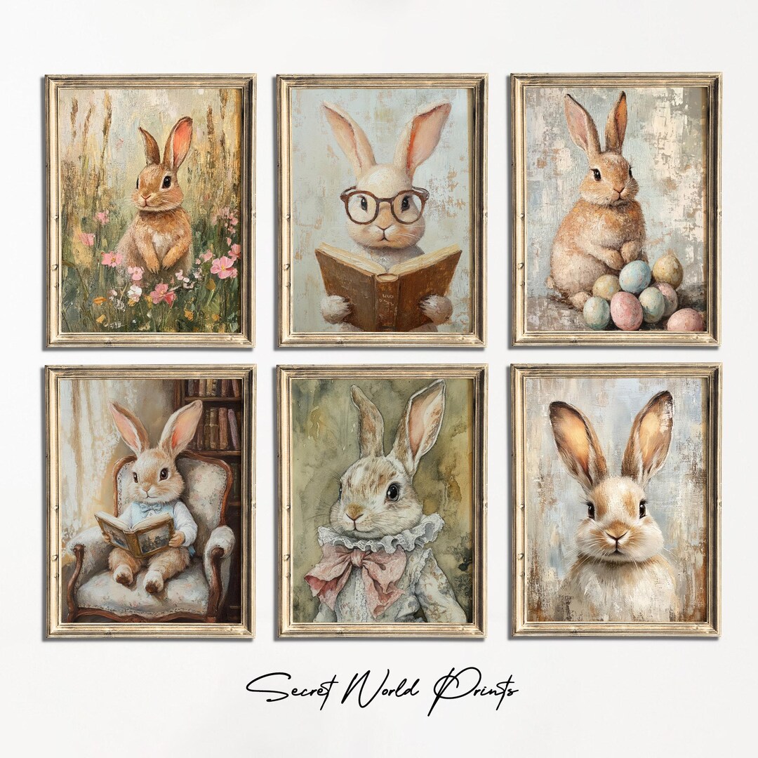 Vintage Easter Bunny Prints: Neutral Spring Gallery Wall Art (digital ...