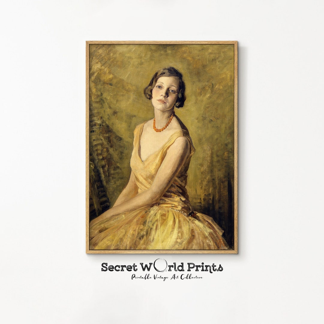 Victorian Painting Wall Art | Lady in Yellow Dress Print | Vintage ...