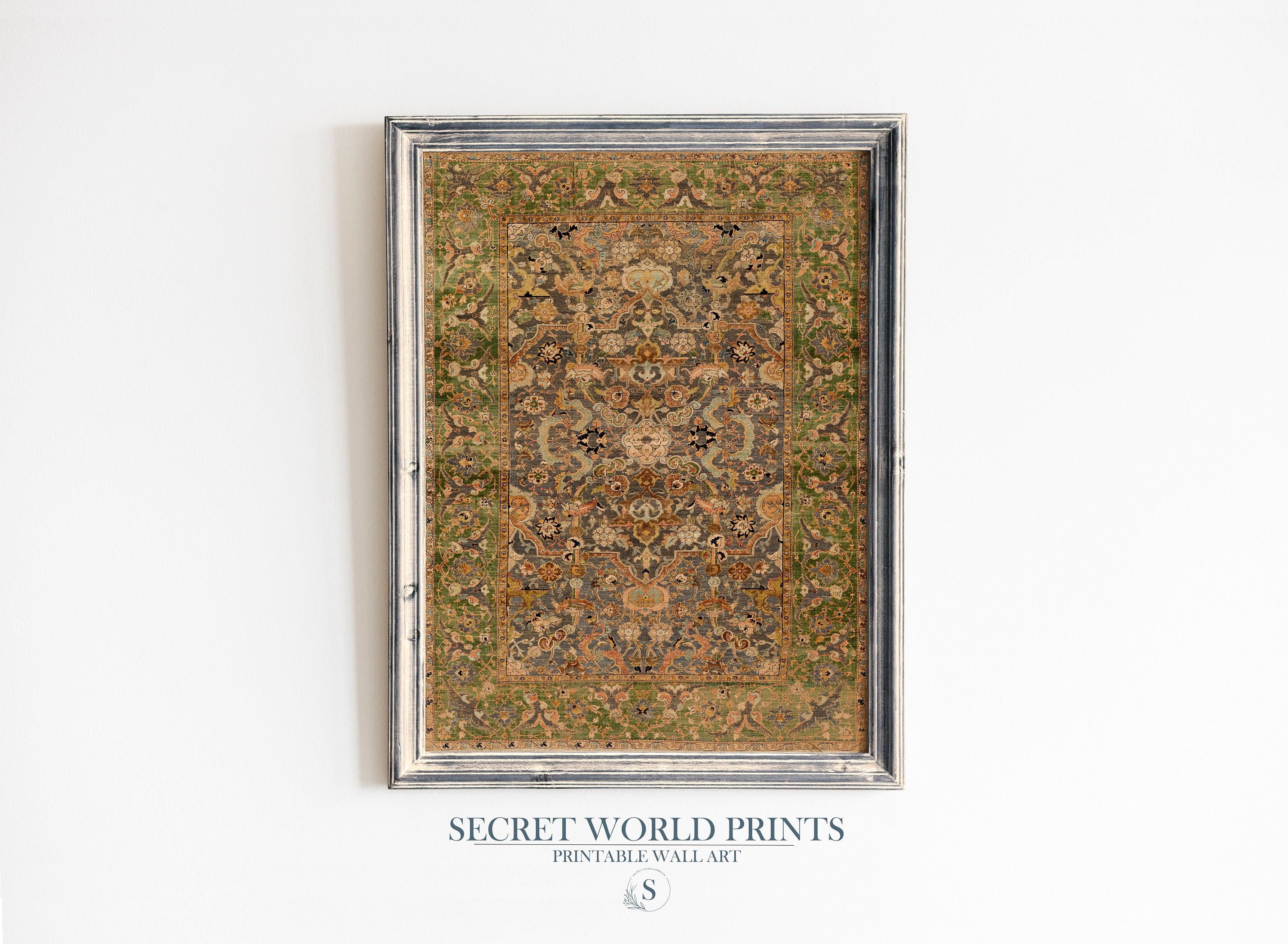 Antique Tapestry Textile Print Vintage Rug Pattern Wall Art Neutral ...