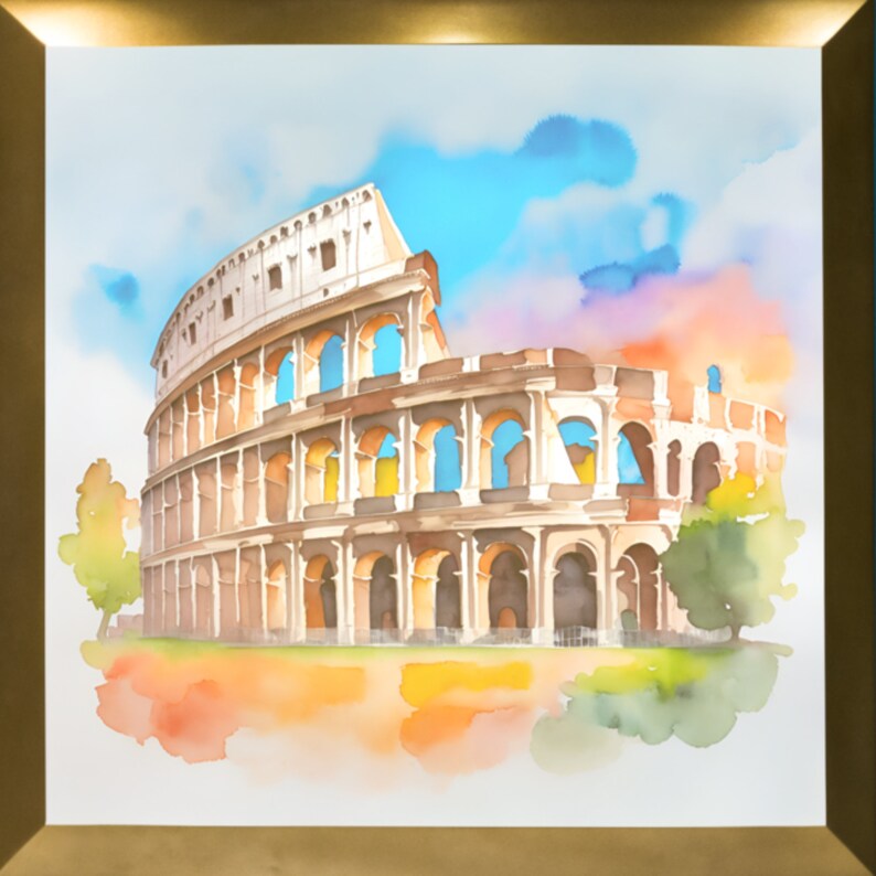Unique Colosseum Watercolor Art Digital Print Rome Wall Decor Italy ...