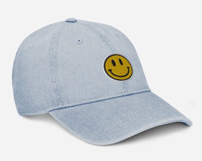 SMILEY FACE Hat, Embroidered Smiley Monogram Denim Cute Gift for ...