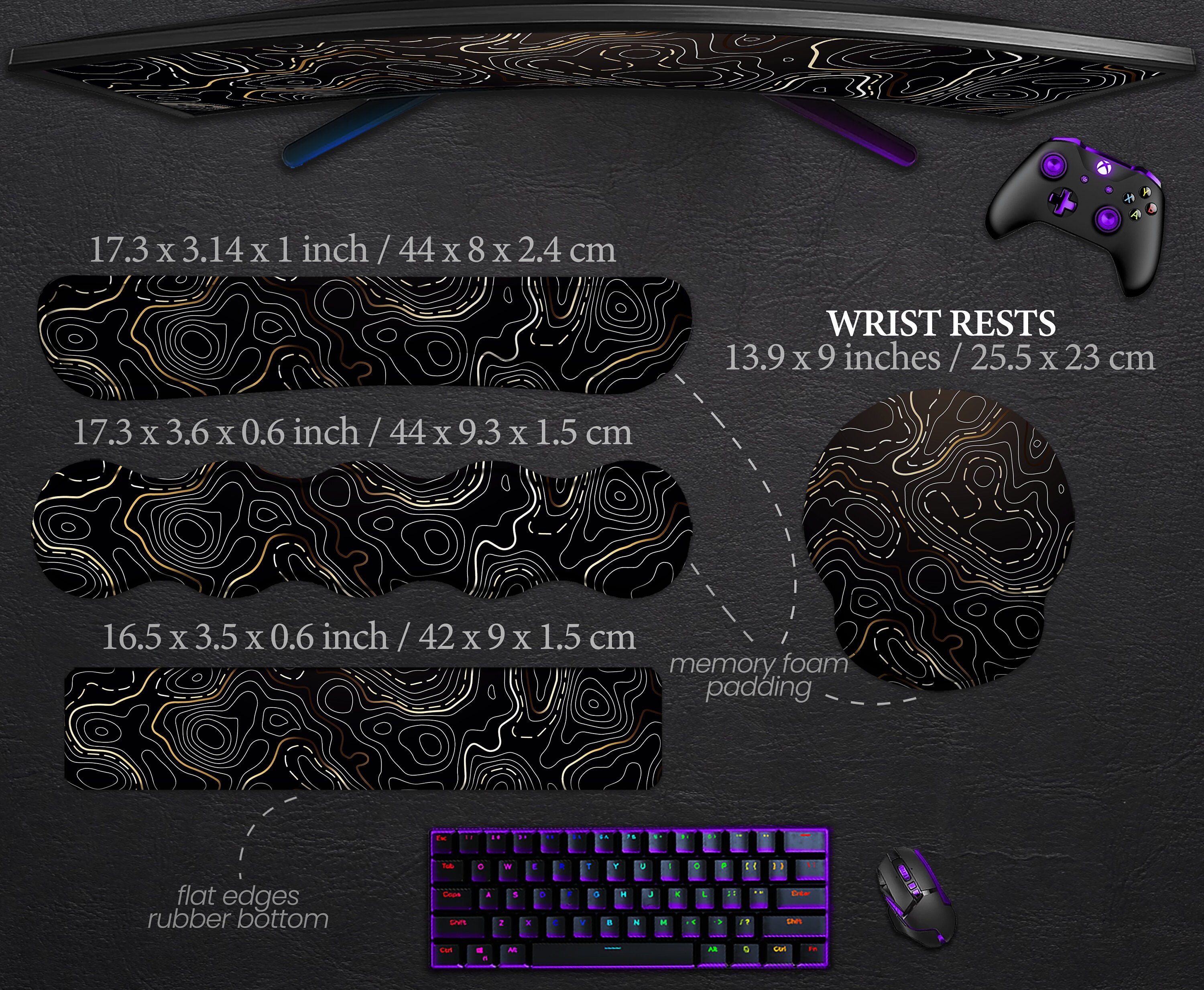 Gold Topo Desk Mat Mouse Pad Black Topo Abstract Swirl Topography, Xxxl ...