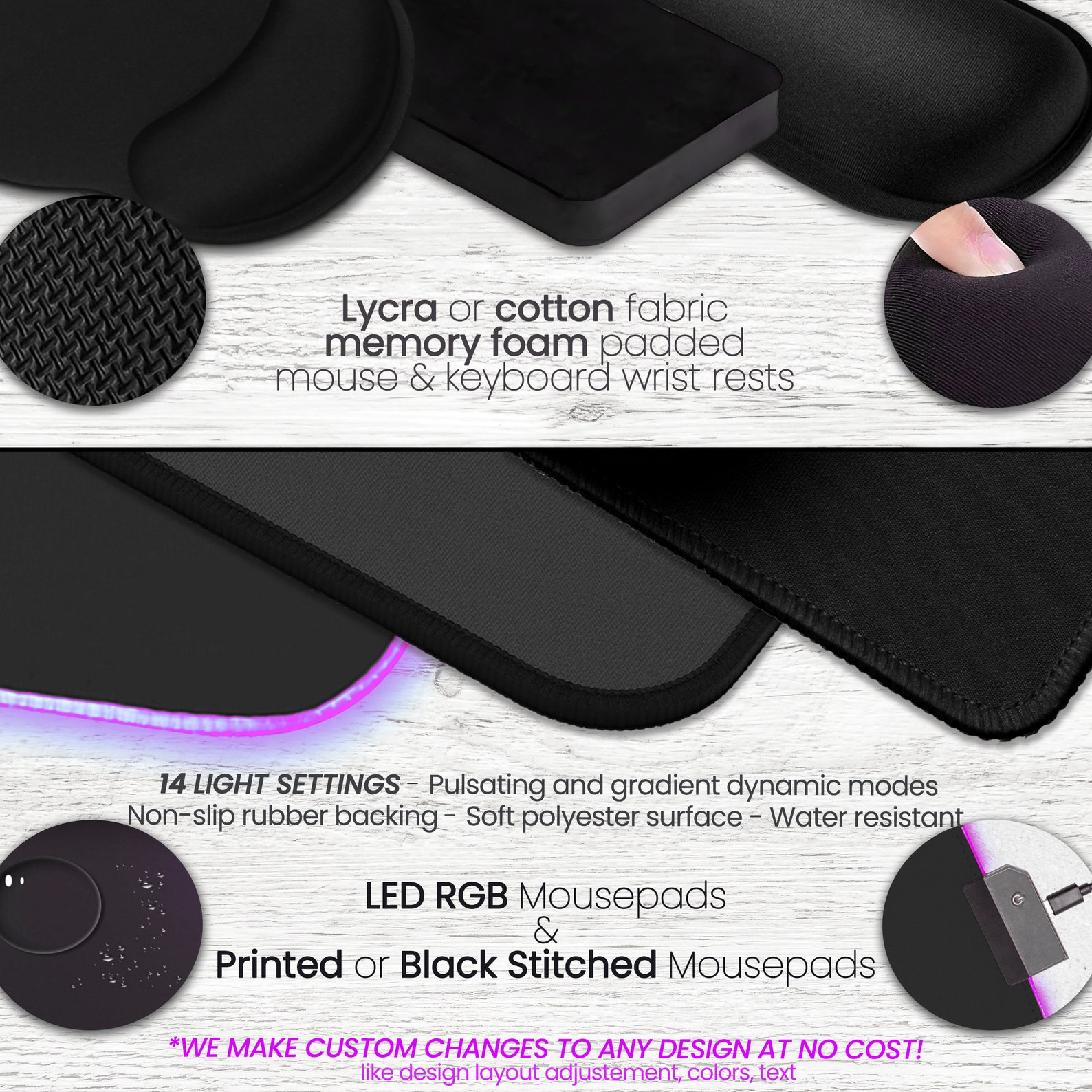 Black&white LED Topographic Swirl Mousepad Black and White Desk Mat ...