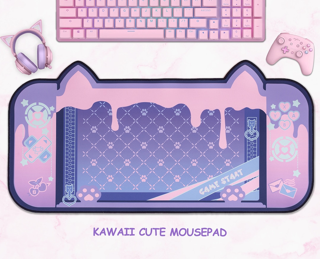 Kawaii Cute Gaming Mousepad Aesthetic Purple Deskpad Anime Deskpad ...