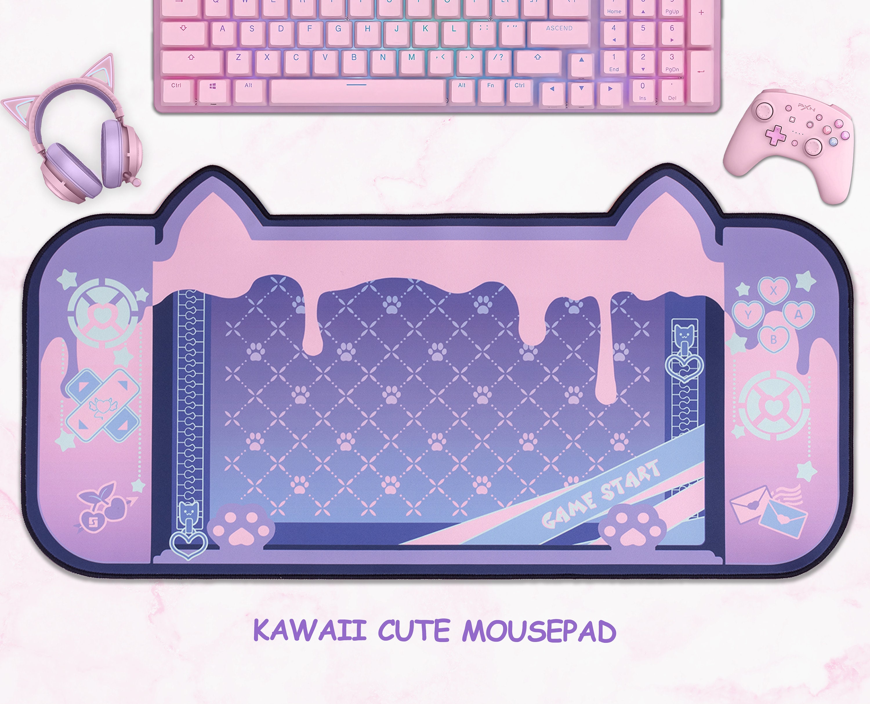 Kawaii Cute Gaming Mousepad Aesthetic Purple Deskpad Anime Deskpad ...