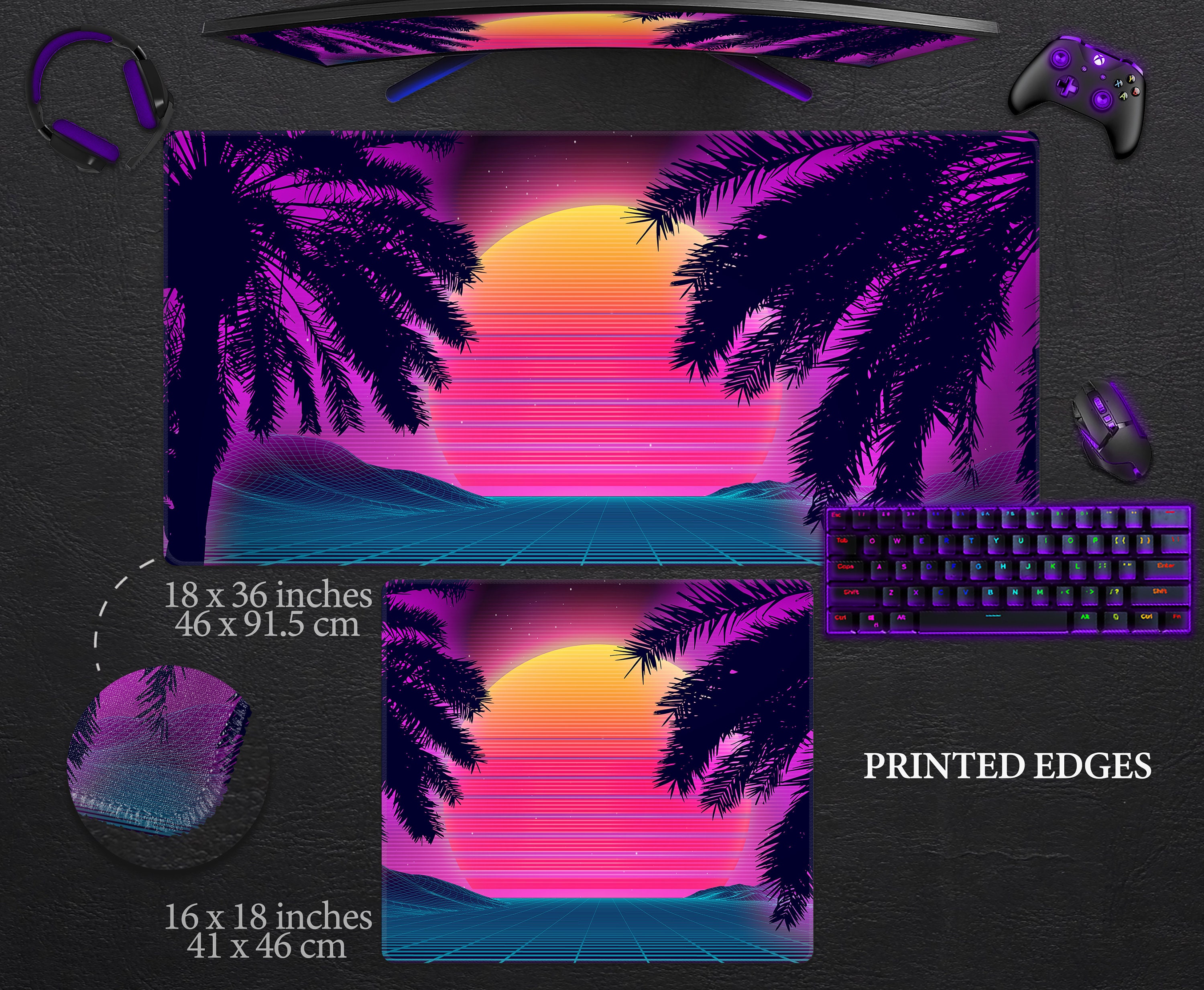 Synthwave Neon Deskmat RGB XXXL Vaporwave Mousepad Gaming Deskpad Rgb ...
