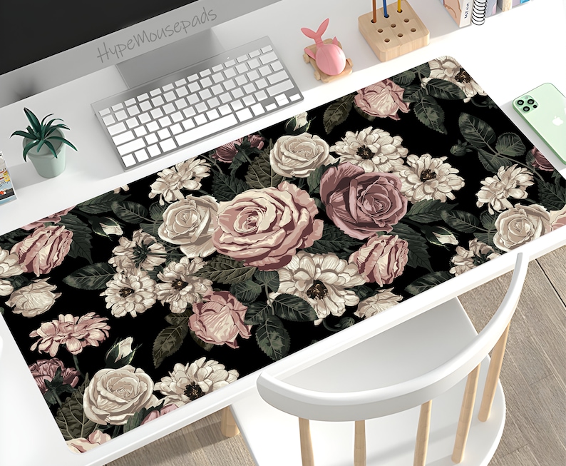 Cottagecore Deskmat Pink Roses Xxl Mousepad, Cute Pink Flowers Desk Pad ...