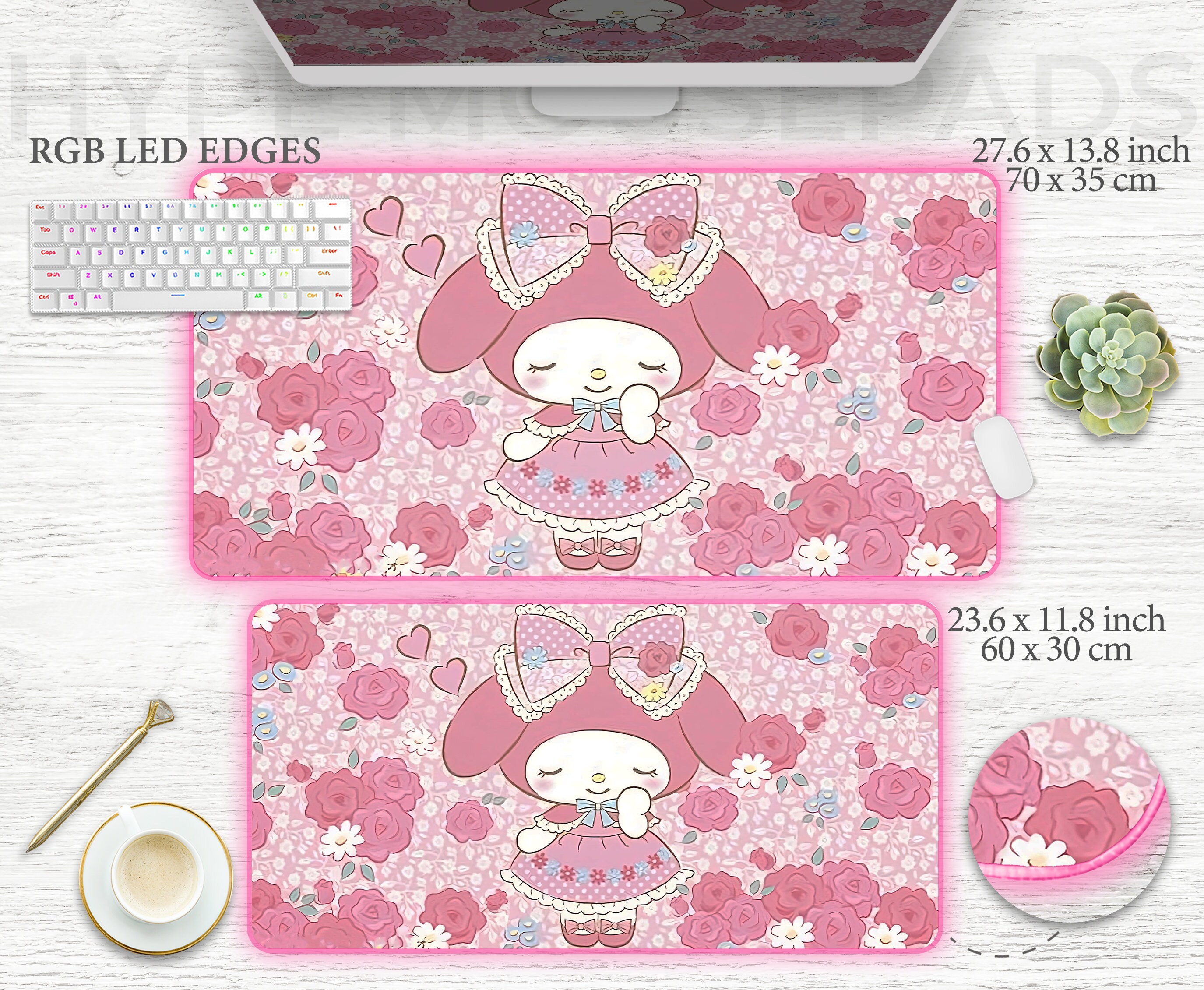 My Melody and Kuromi Deskmat Pink Cute Mousepad Large XXL XL Deskpad ...