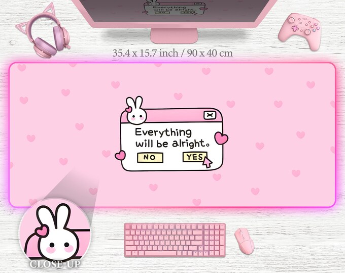 Cute Pink Desk Mat Kawaii Rabbit Anime Mousepad Aesthetic Gaming ...