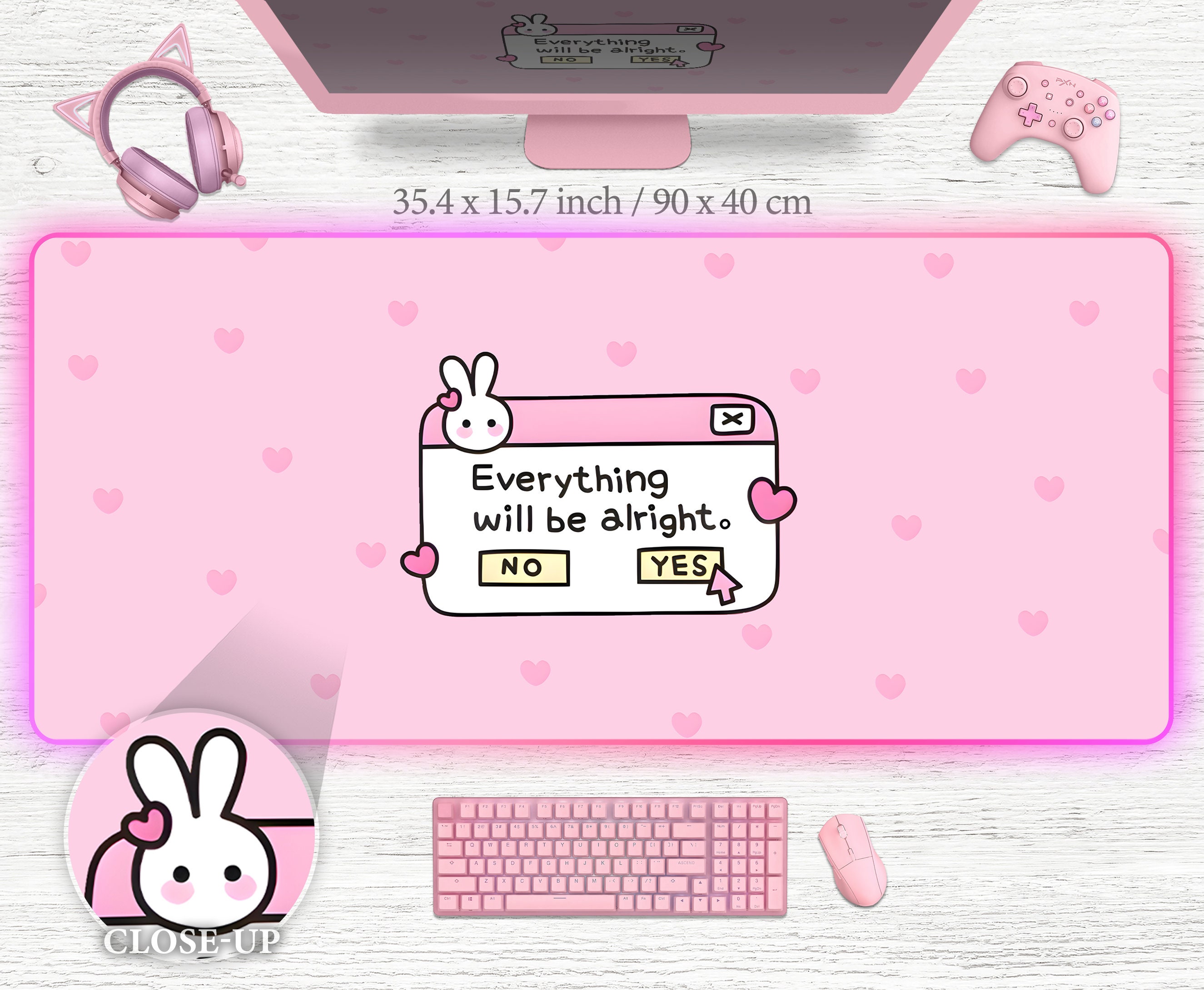 Cute Pink Desk Mat Kawaii Rabbit Anime Mousepad Aesthetic - Etsy