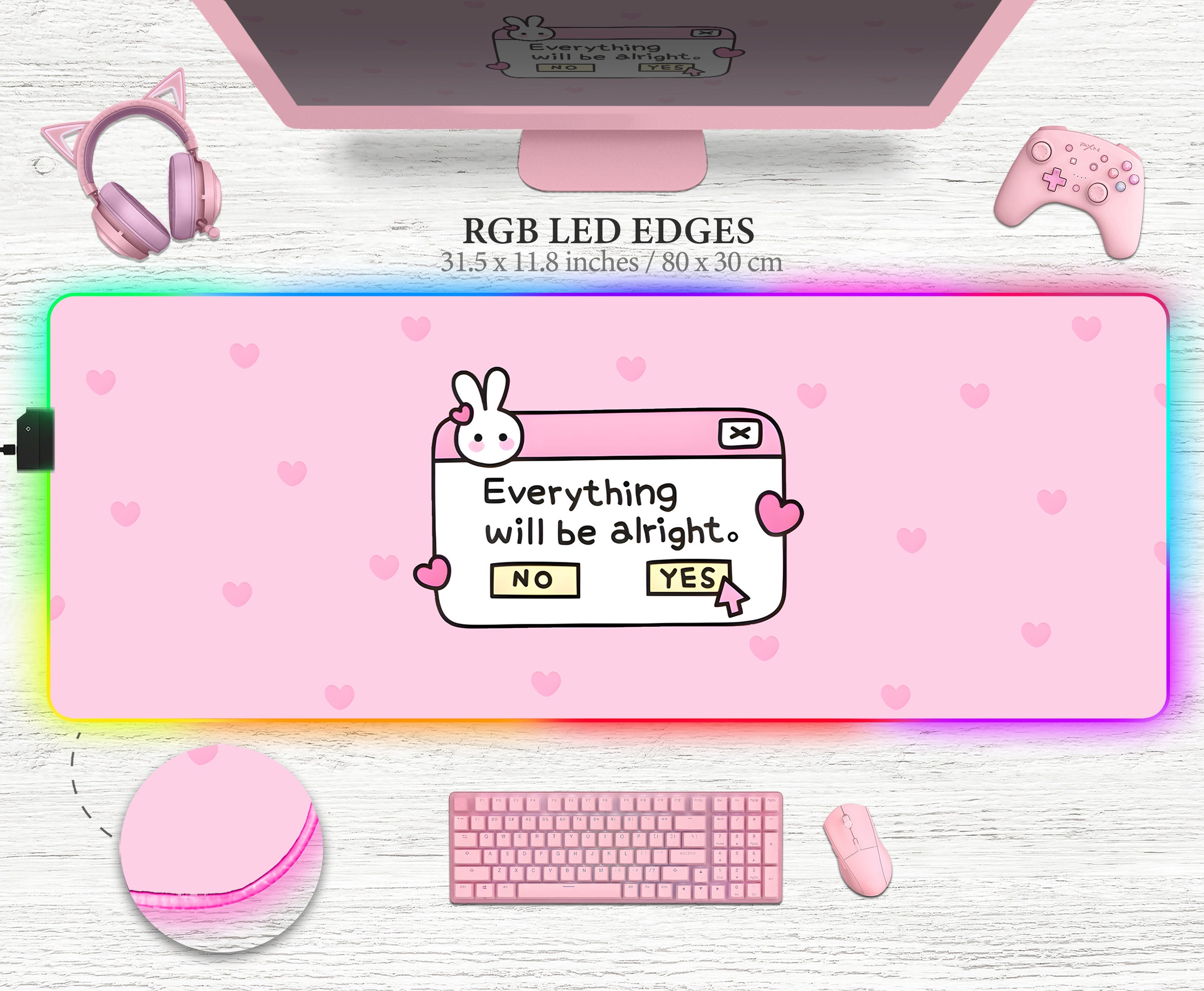 Cute Pink Desk Mat Kawaii Rabbit Anime Mousepad Aesthetic - Etsy