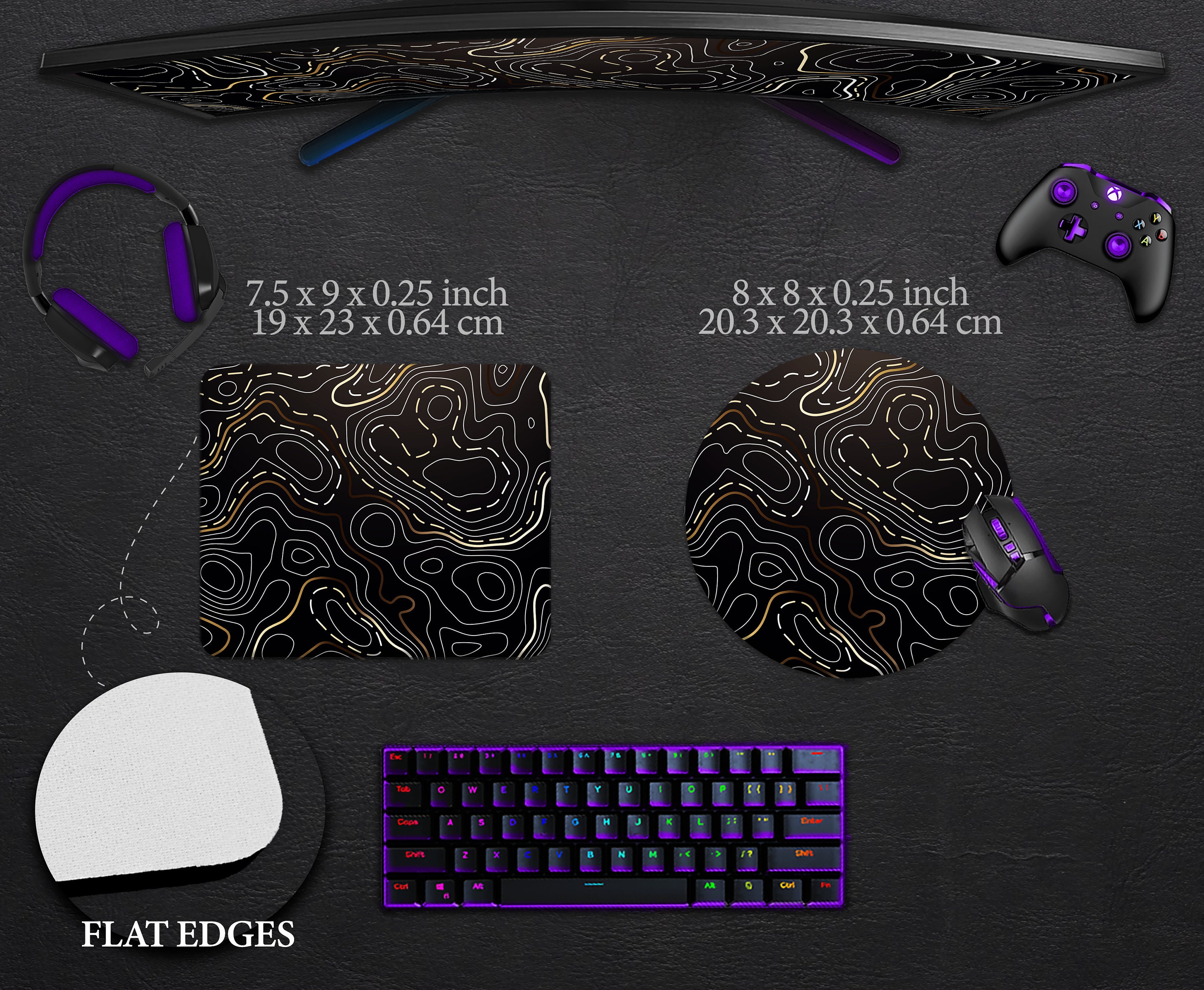 Gold Topo Desk Mat Mouse Pad Black Topo Abstract Swirl Topography, Xxxl ...