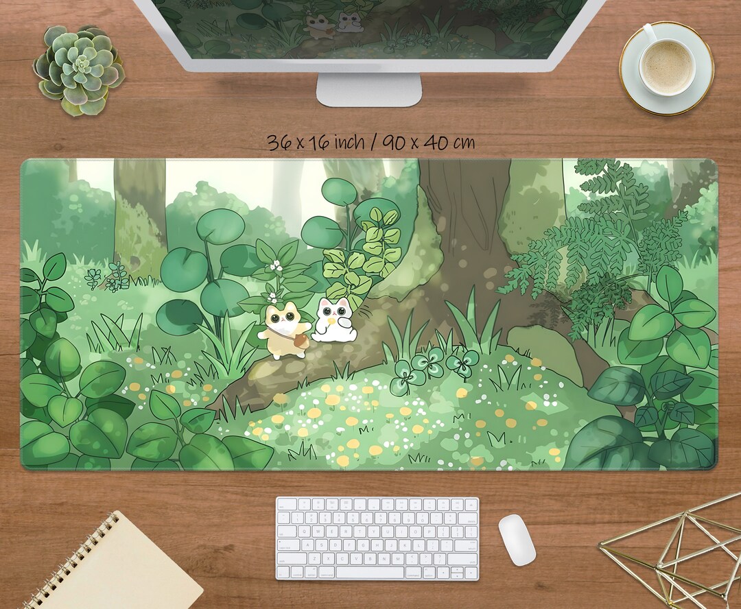 Kawaii Cute Green Desk Mat Sage Green Plants Mousepad Lofi Deskmat ...