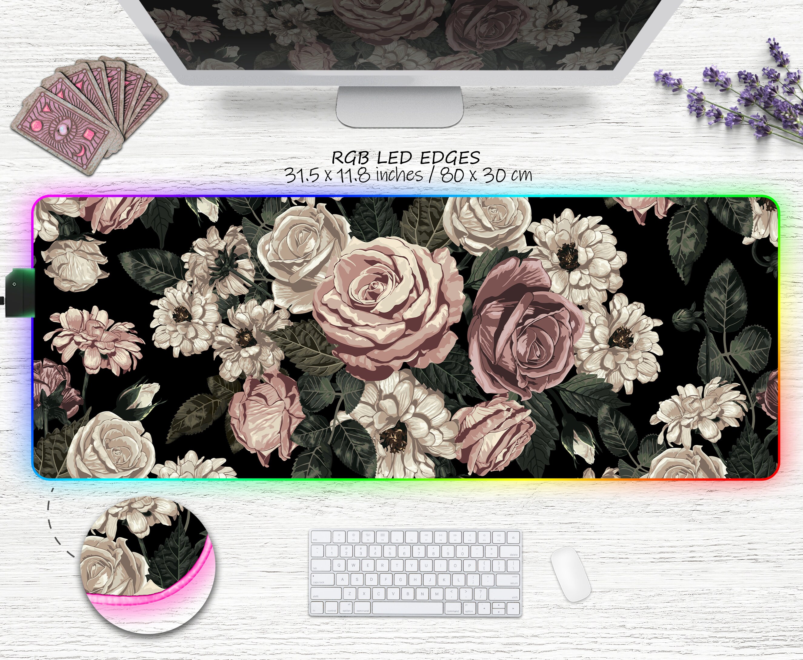 Cottagecore Deskmat Pink Roses Xxl Mousepad, Cute Pink Flowers Desk Pad ...
