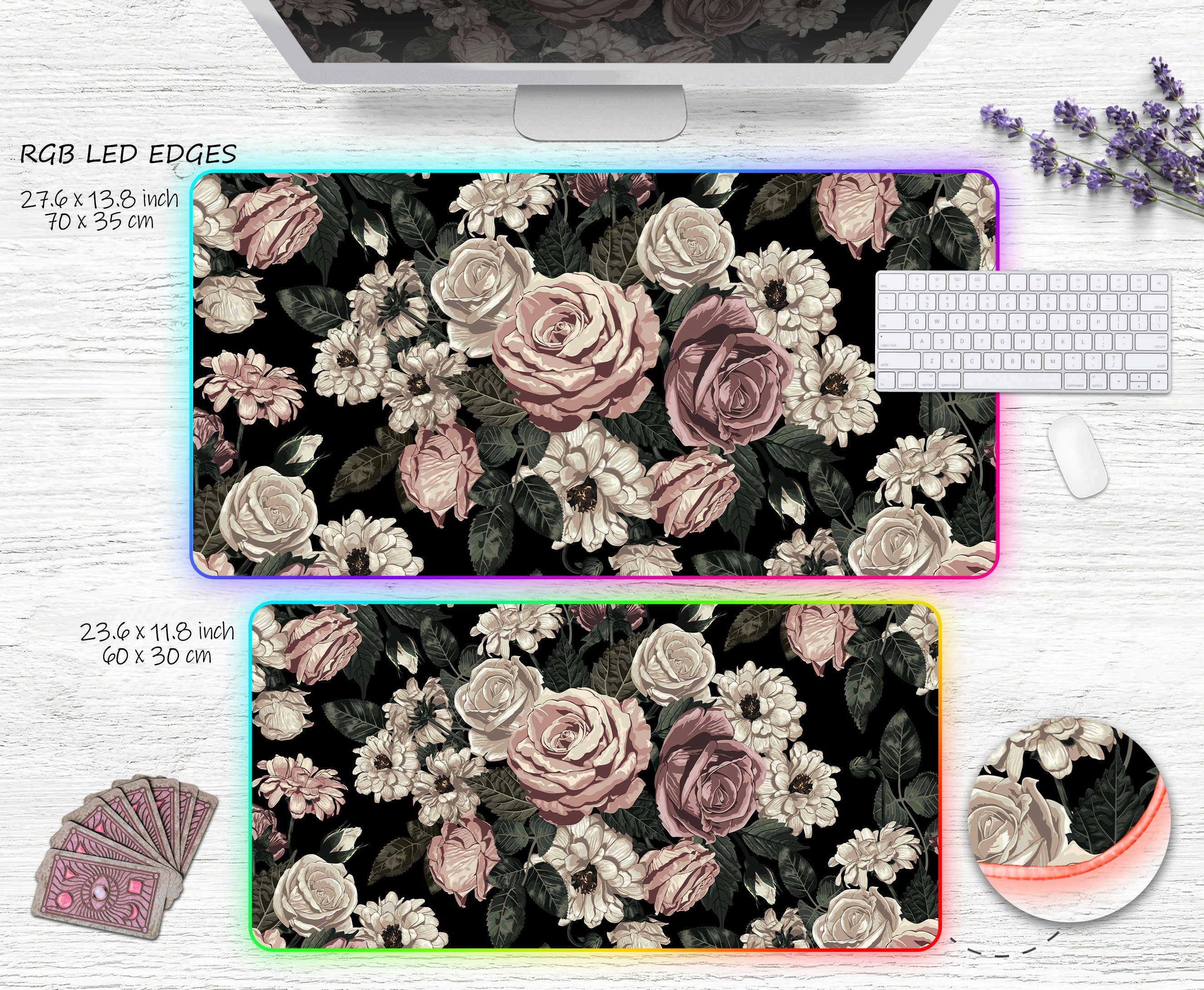 Cottagecore Deskmat Pink Roses Xxl Mousepad, Cute Pink Flowers Desk Pad ...