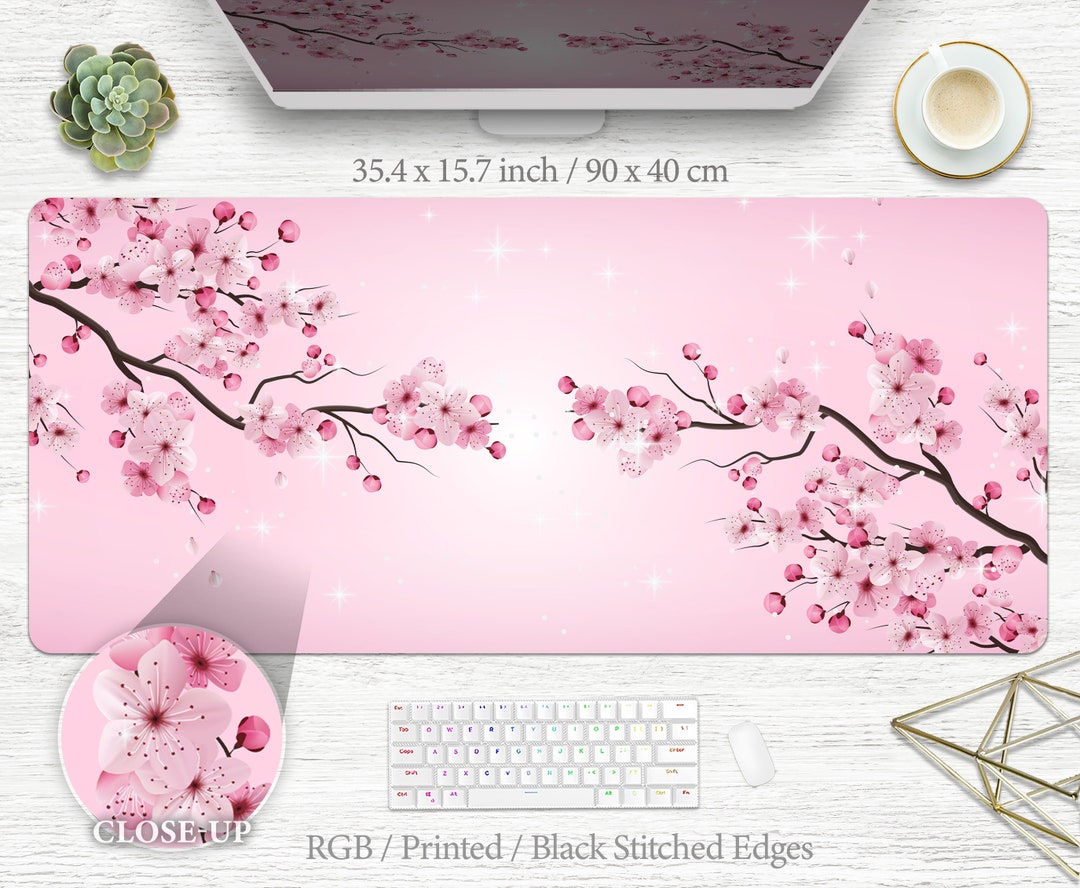 Cherry Blossom Mouse Pad RGB XXXL Cute Pink Japanese Mousepad Kawaii ...