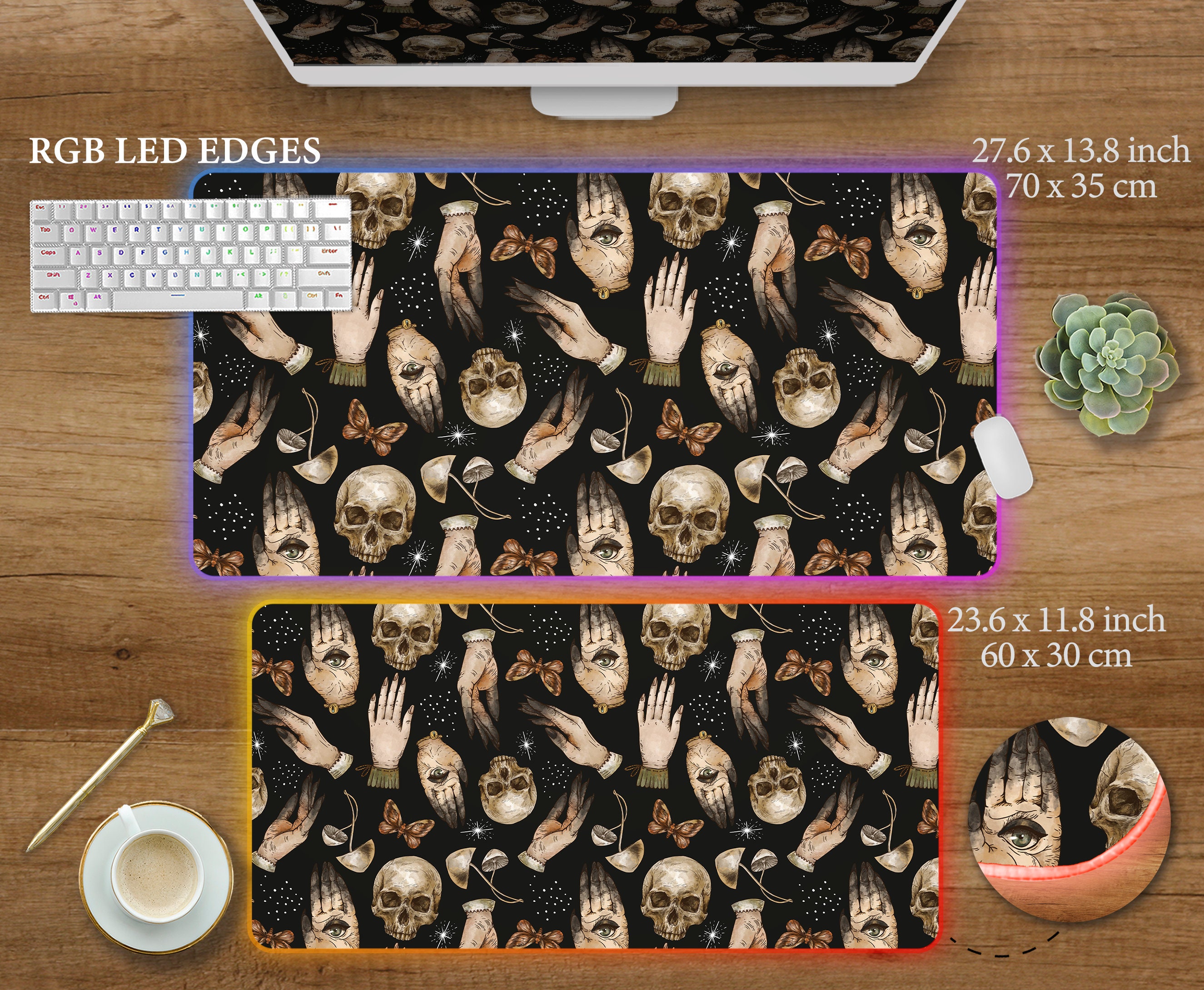 Cottagecore RGB XXL Mousepad Mushroom Skull Desk Mat Witchy Forest ...