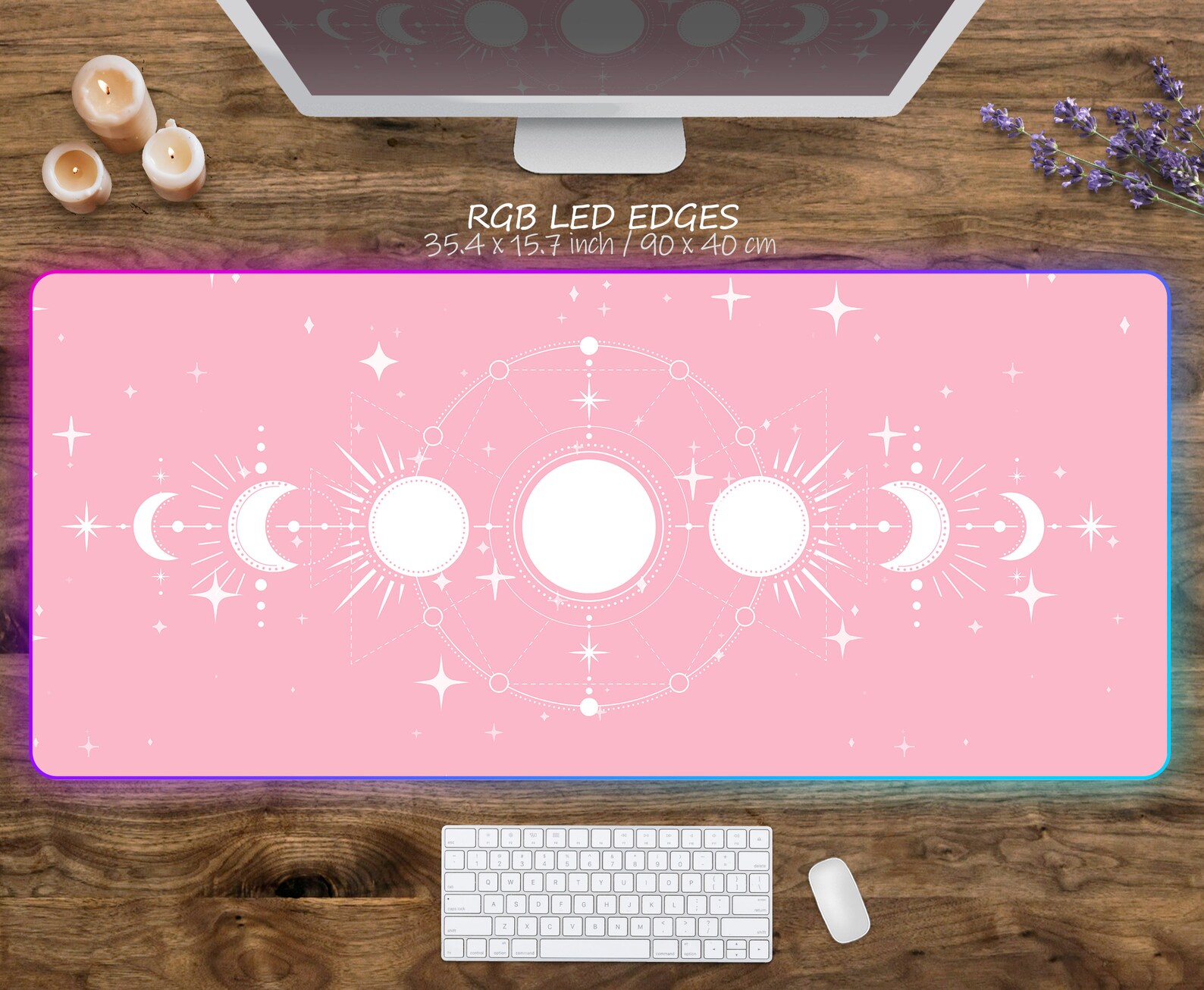 Celestial Desk Mat Pink Cute Mousepad Moon Phases Deskmat, Witchy ...