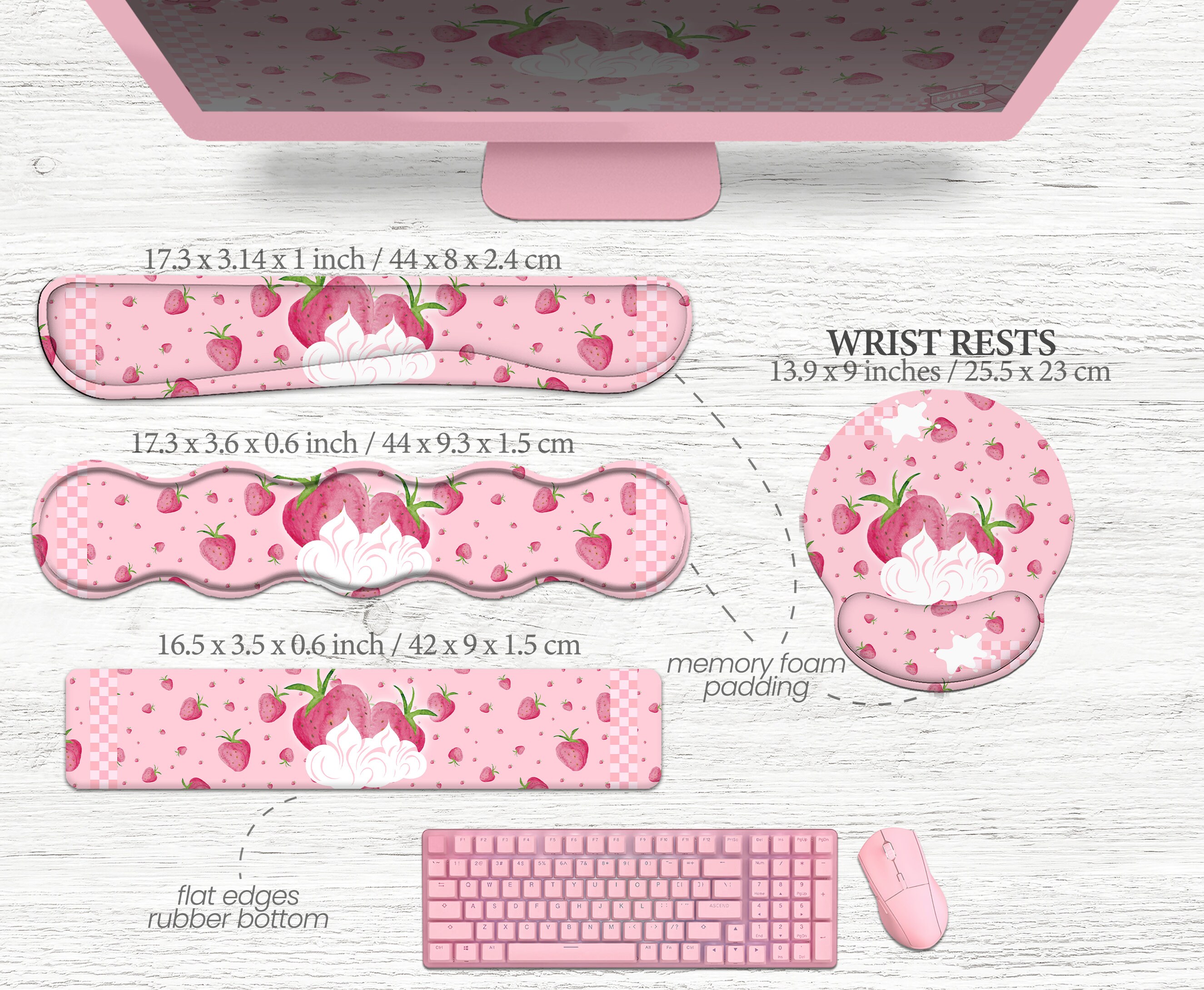Pink Cute Deskmat Kawaii Mousepad Strawberry Milk, Pink Desk Mat ...