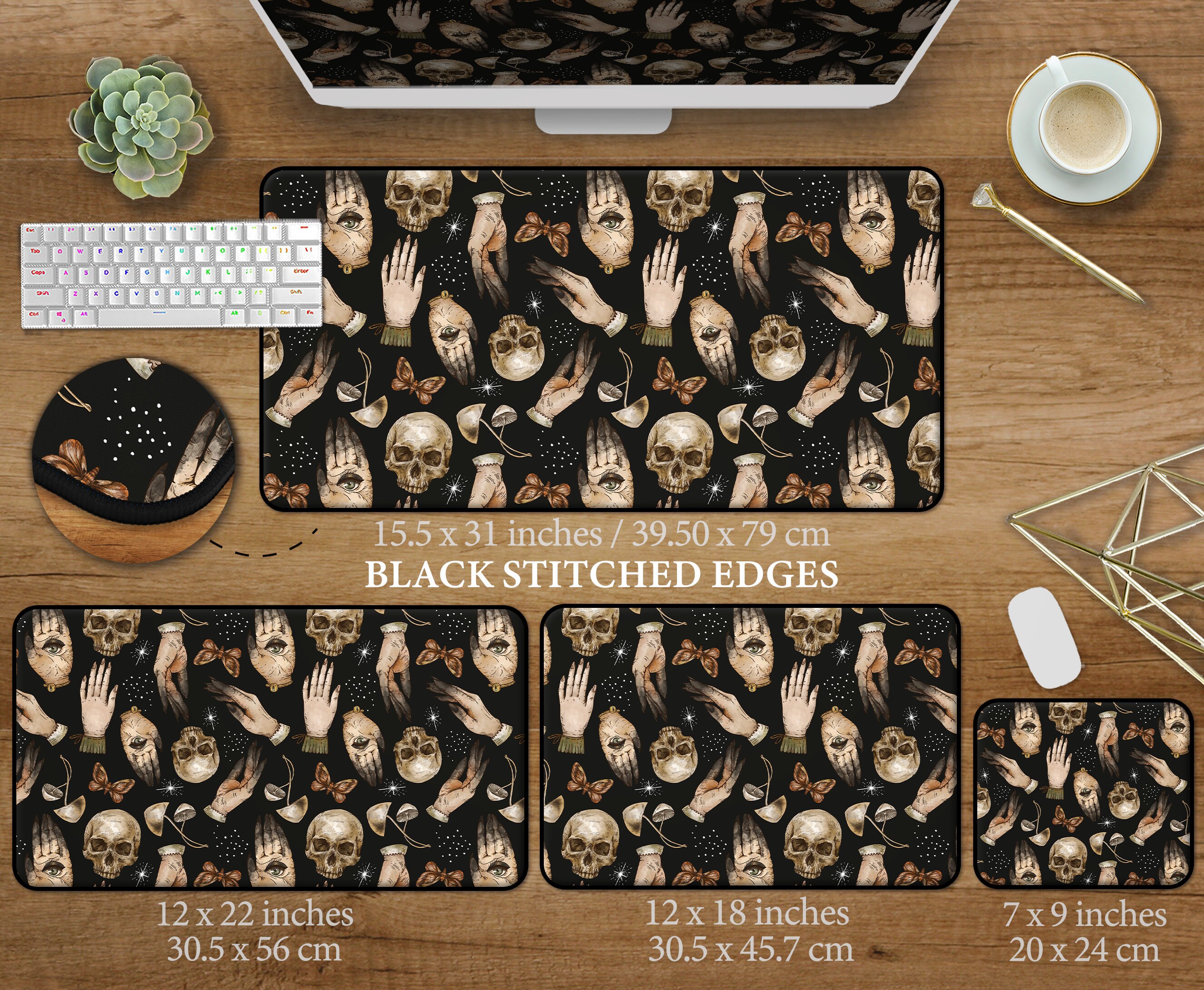 Cottagecore RGB XXL Mousepad Mushroom Skull Desk Mat Witchy Forest ...