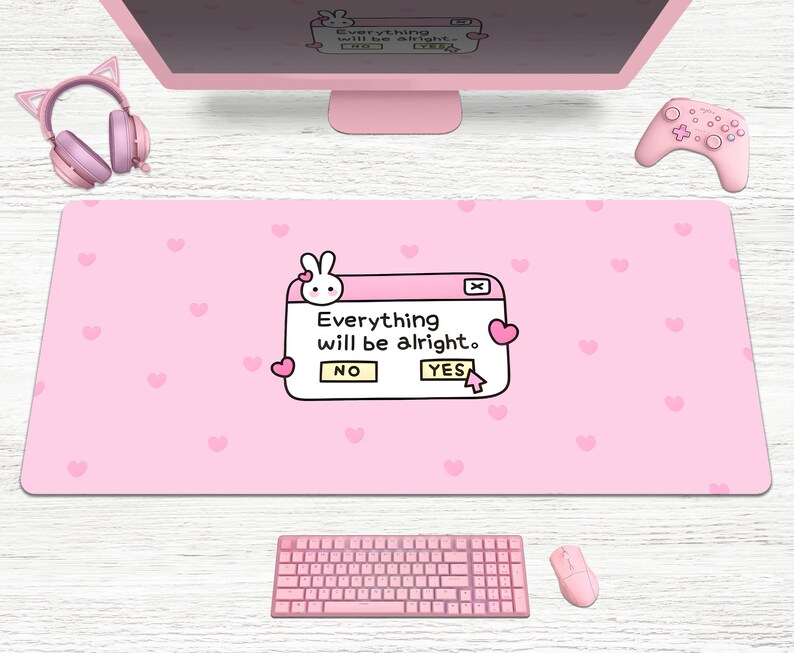 Cute Pink Desk Mat Kawaii Rabbit Anime Mousepad Aesthetic - Etsy