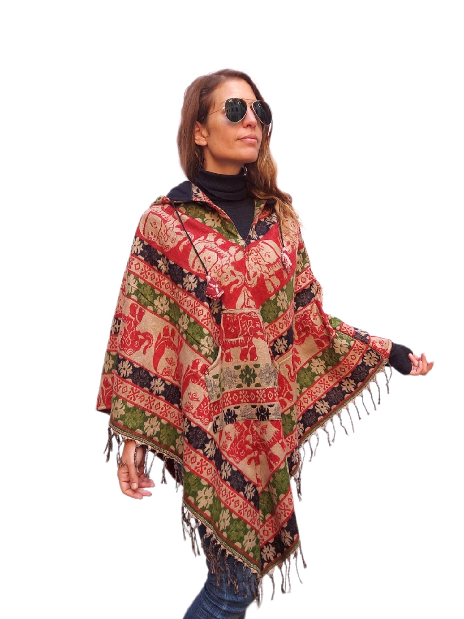 Handloomed Himalayan Yak Woolen and Cotton Mix Poncho, Very Warm and ...