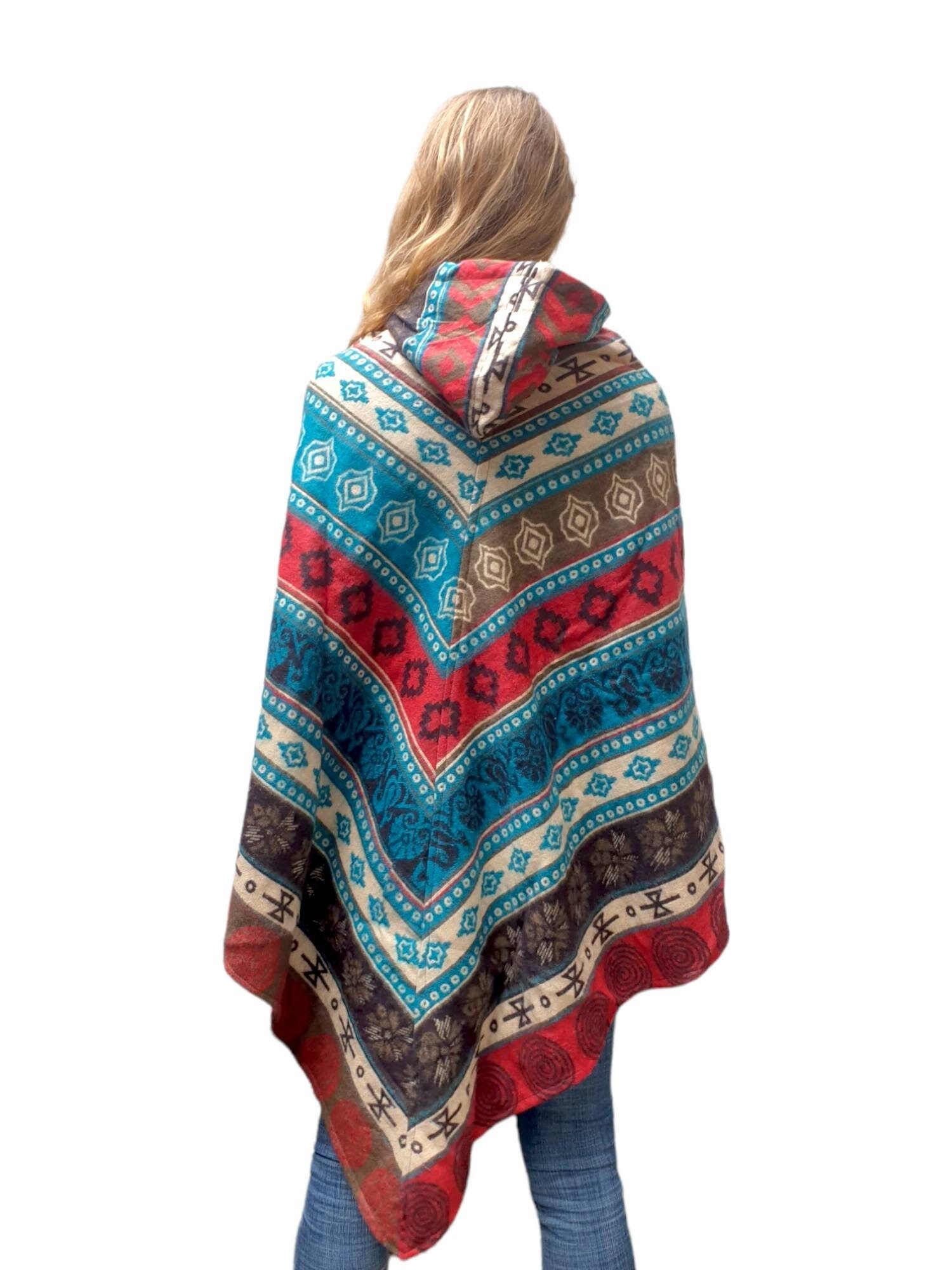 Handloomed Himalayan Yak Woolen and Cotton Mix Poncho, Very Warm and ...