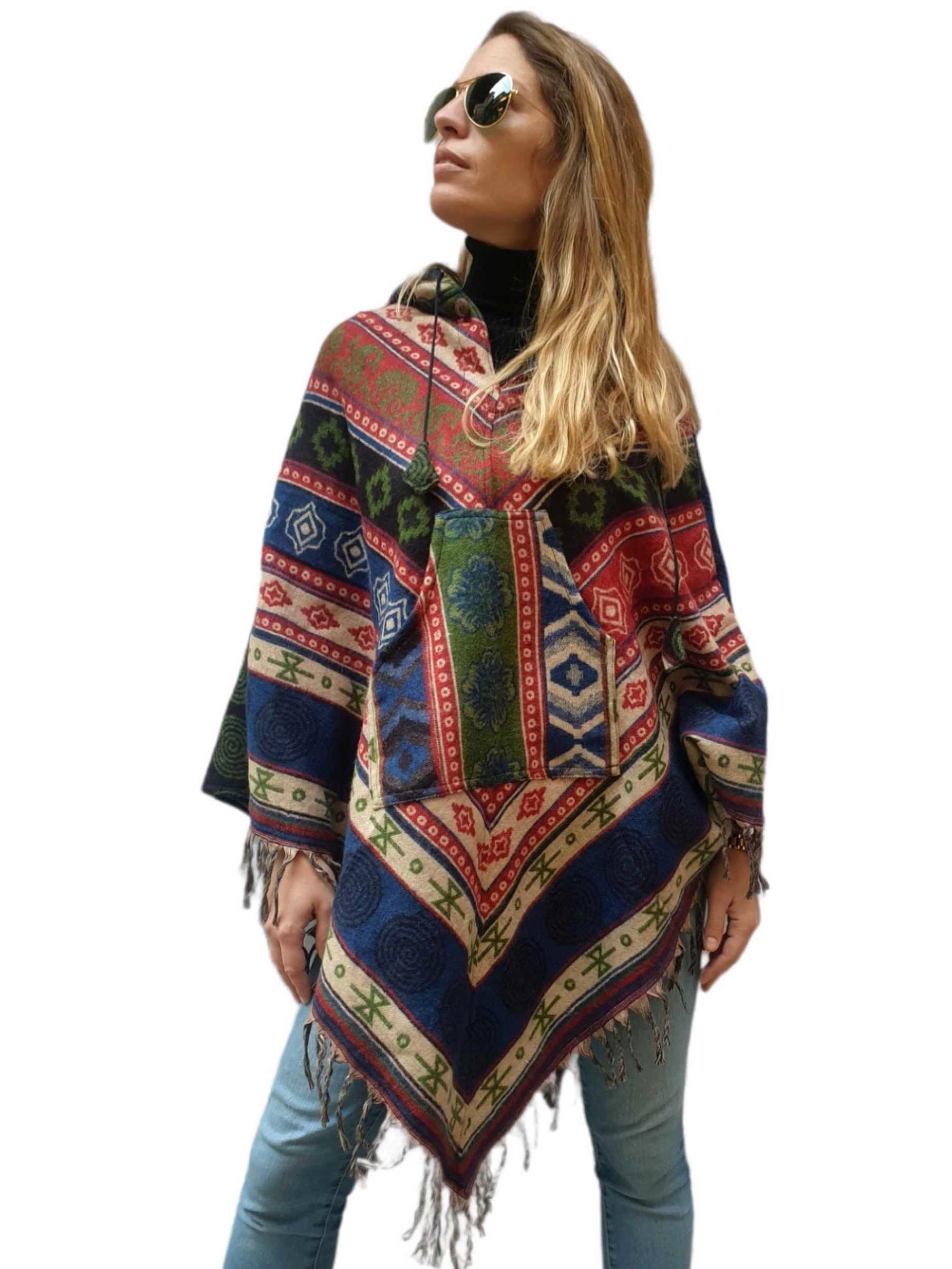 Handloomed Himalayan Yak Woolen and Cotton Mix Poncho, Very Warm and ...